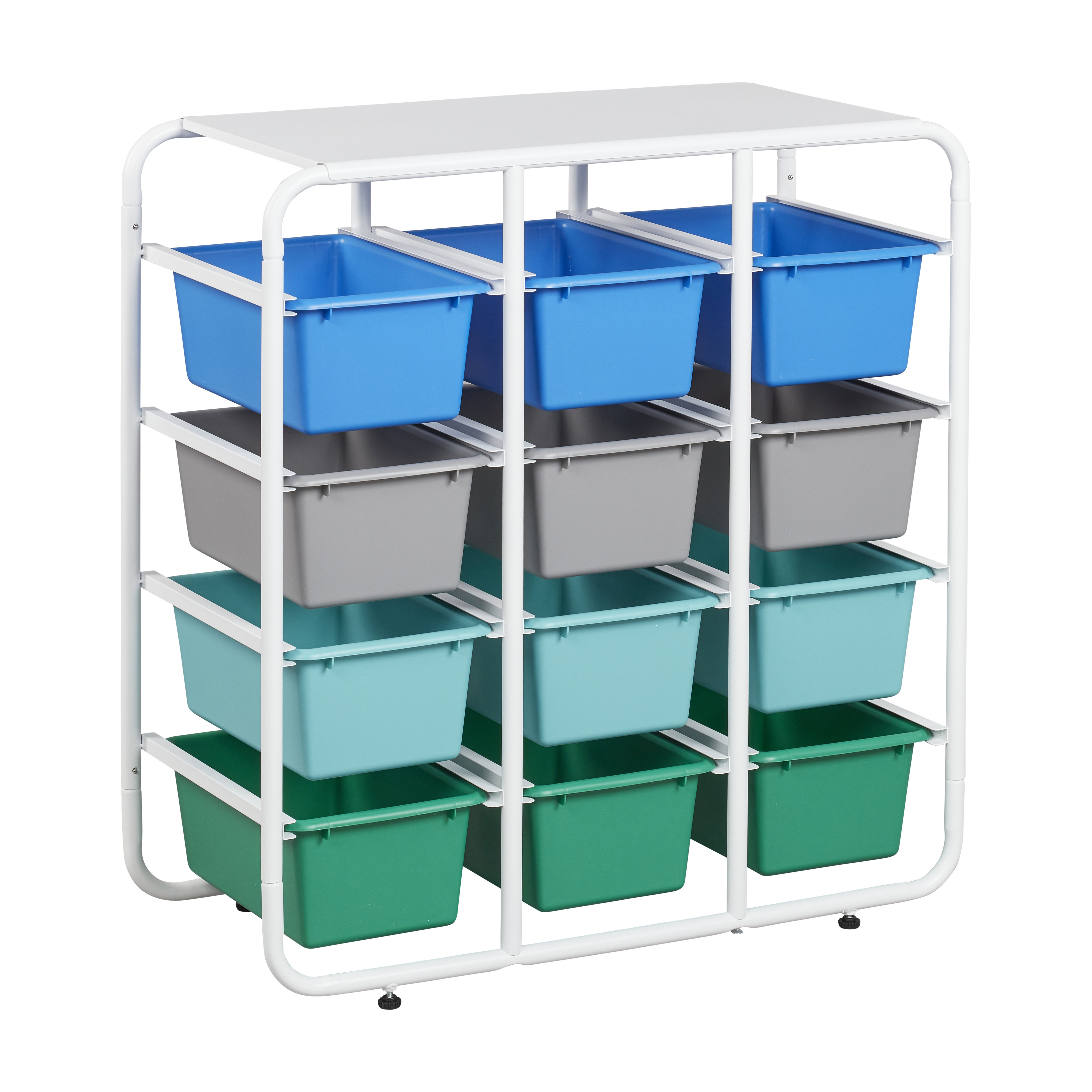 ECR4Kids 4-Tier Storage Rack with 12 Cubby Bins 4x3, Multipurpose ...