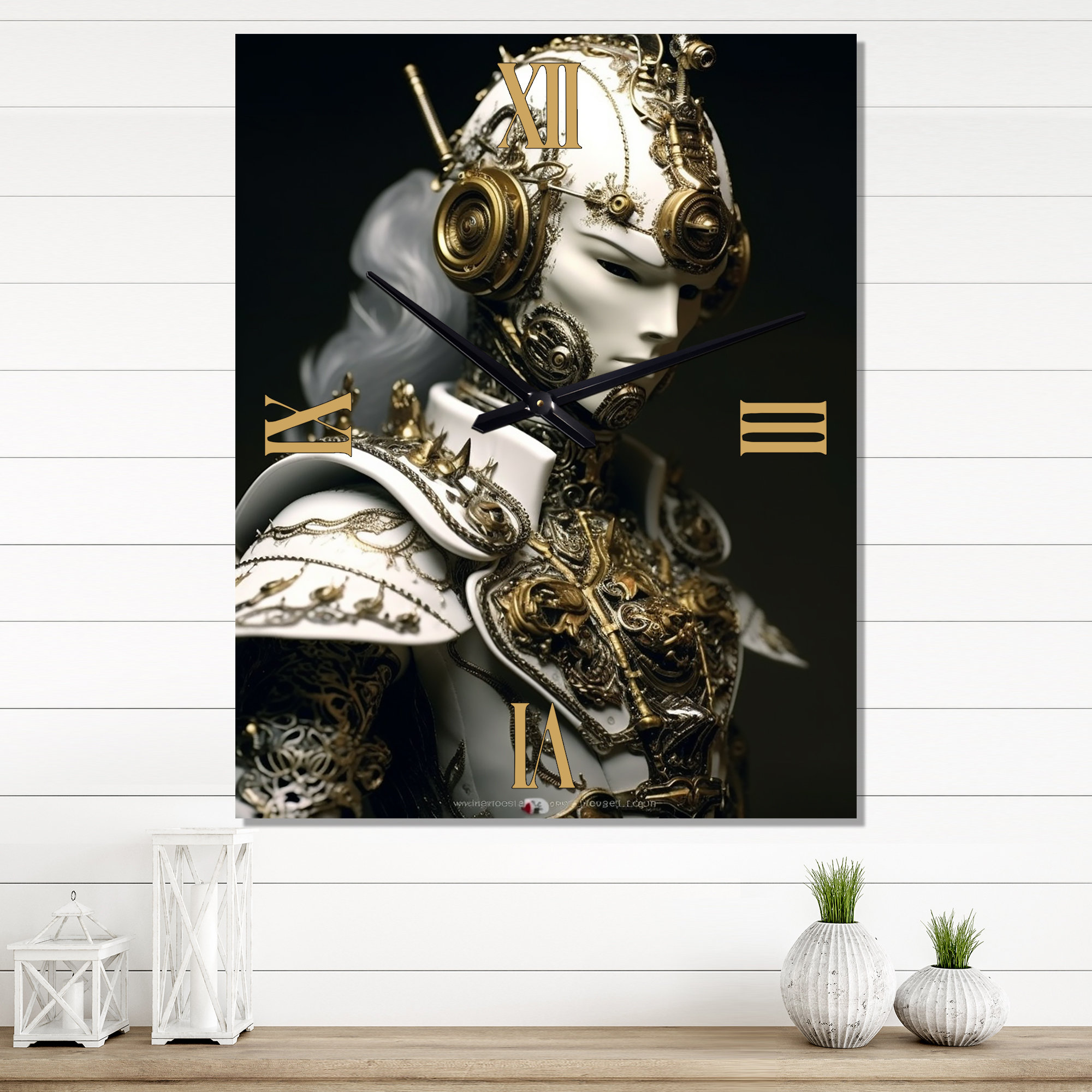 Ivy Bronx Sci-Fi Portrait Cyborg Solder In Gold I - Robot Wall Clock ...