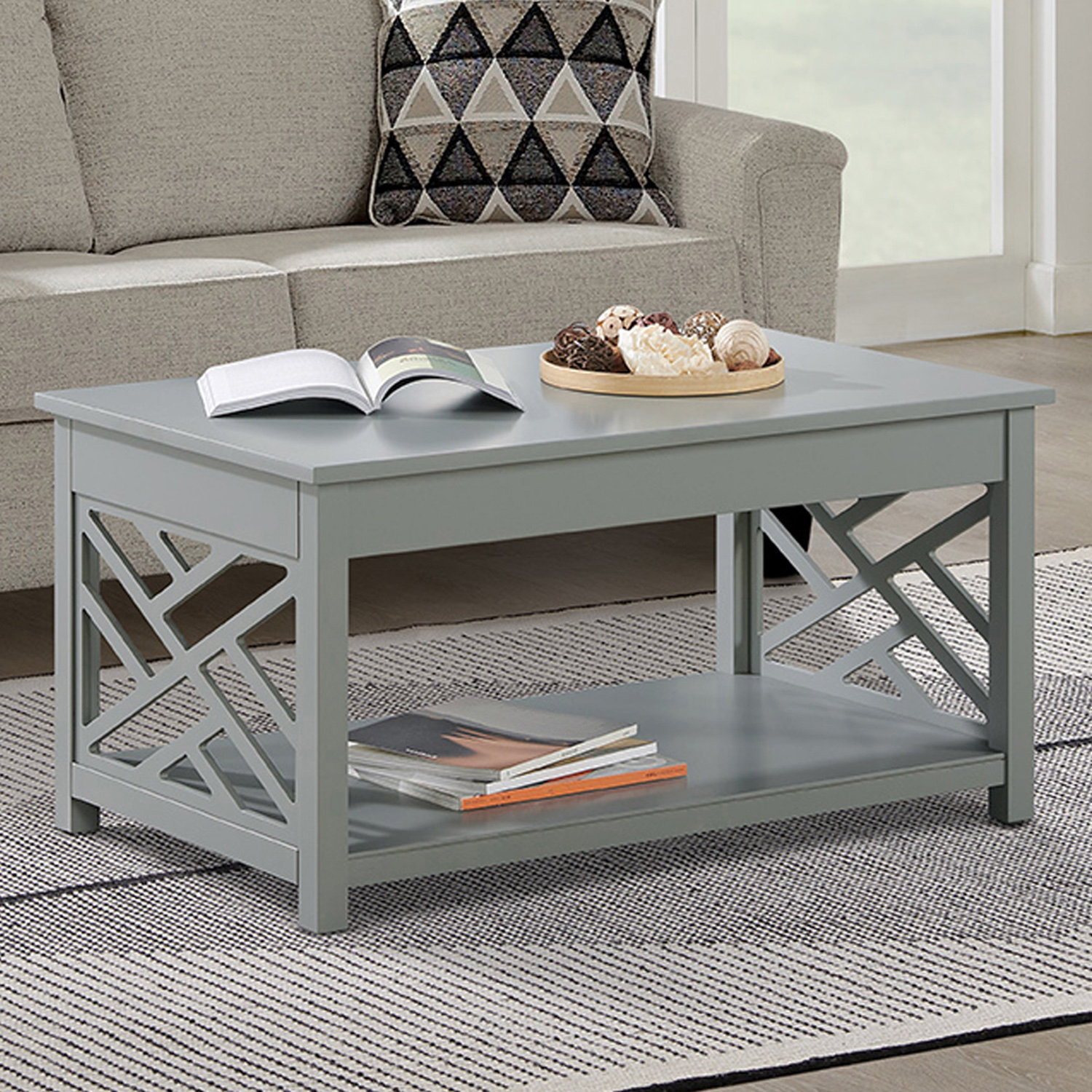 Rosalind Wheeler Lund 36" Wooden Rectangular Coffee Table with 1 Shelf ...