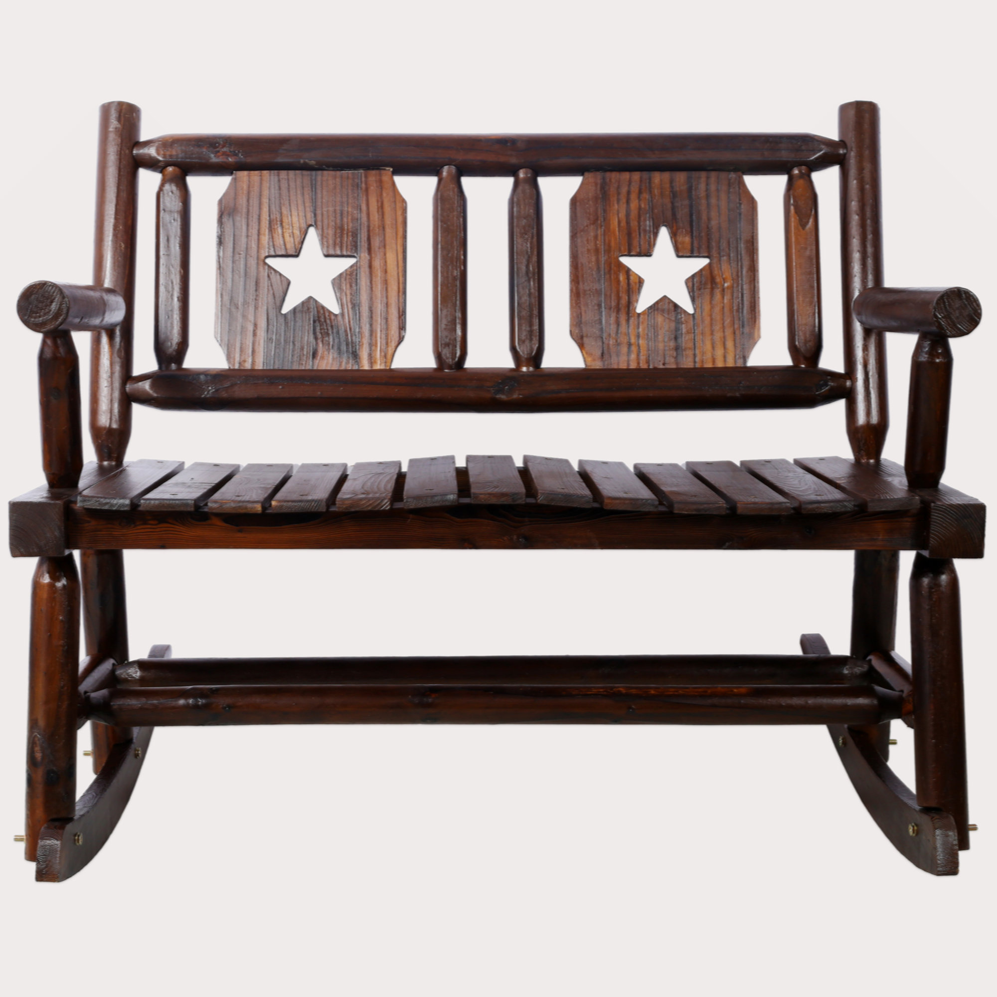 Millwood Pines Outdoor Wood Rocking Bench Carbonized Double Rocking ...