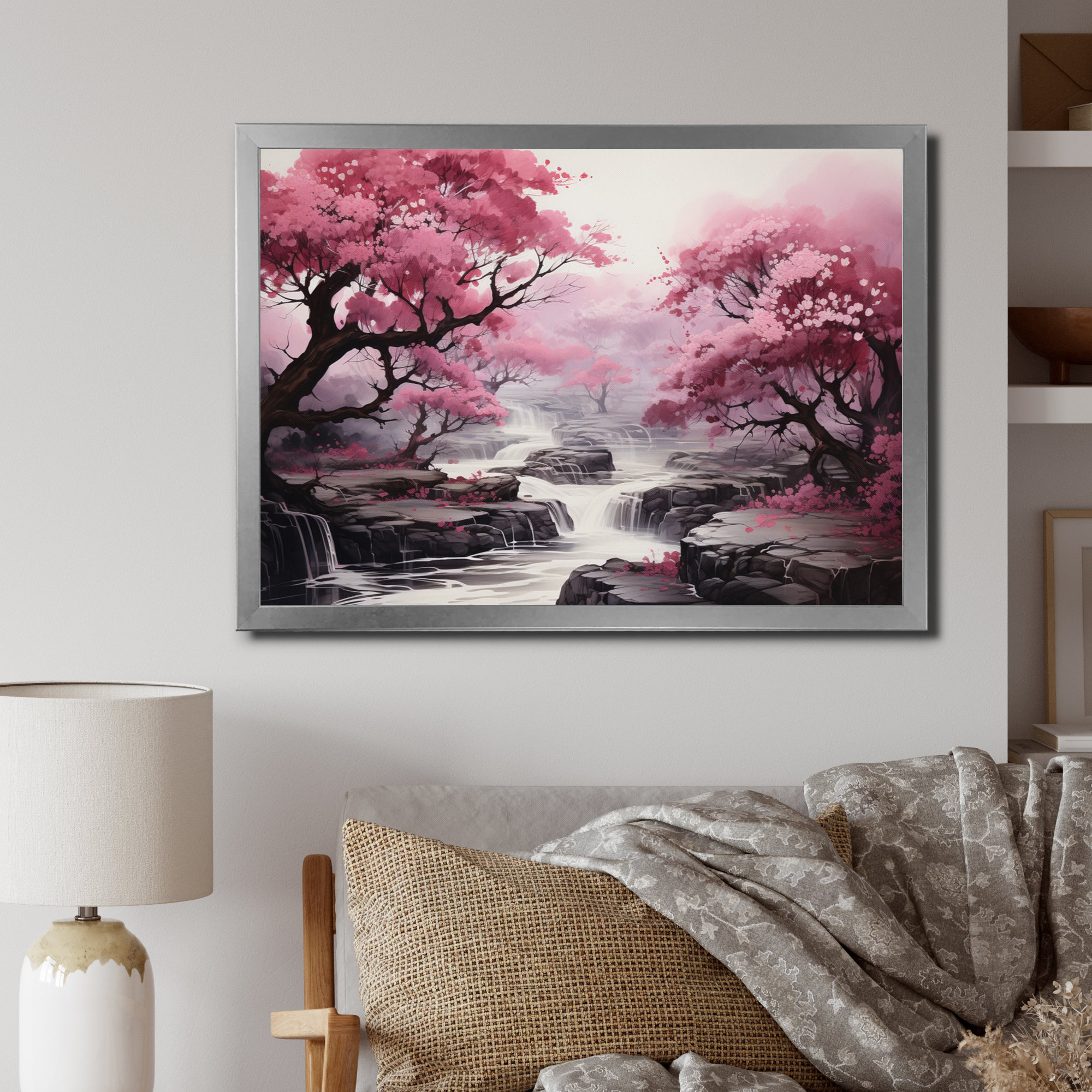 Red Barrel Studio® Pink Trees Waterfall Endless Journey - Waterfall ...