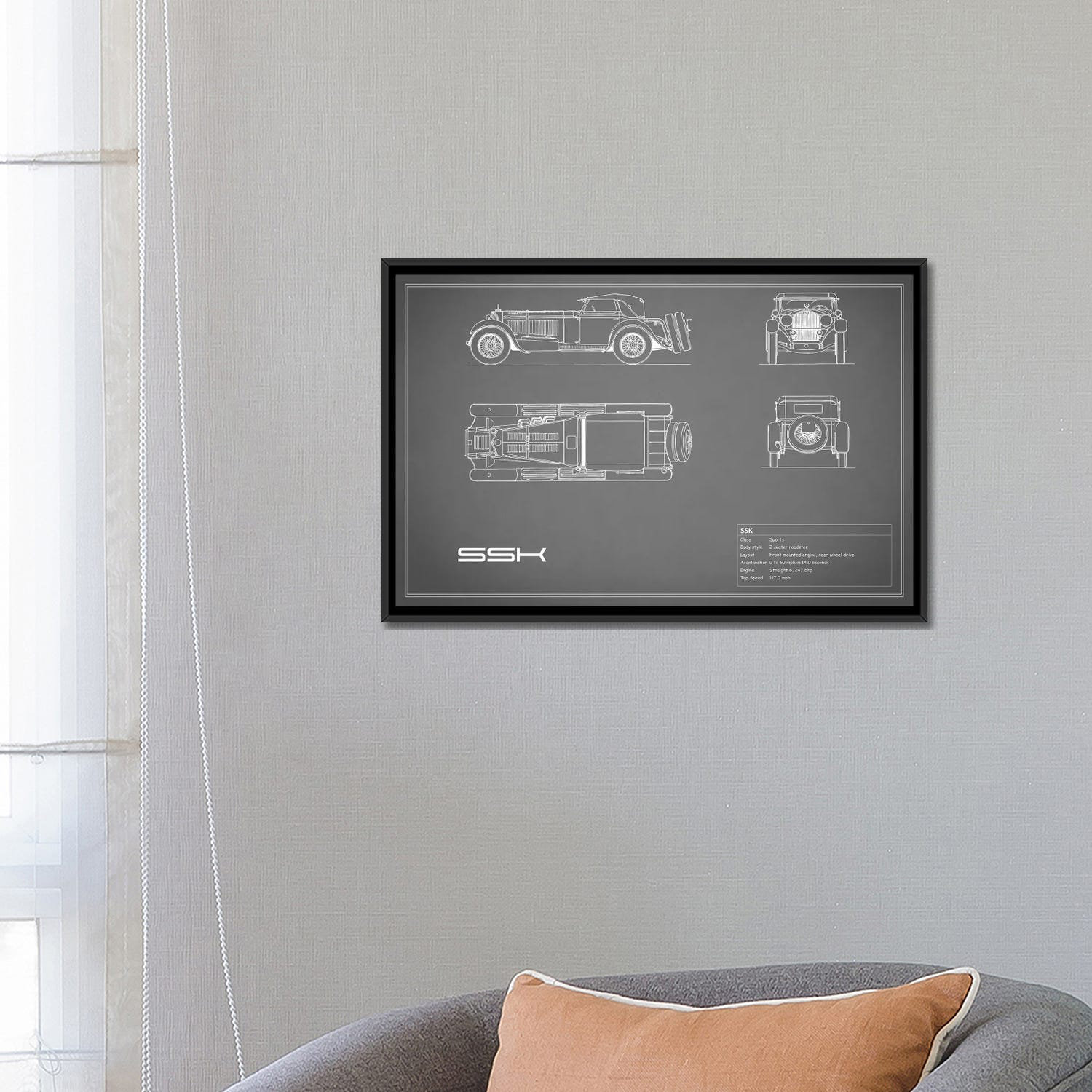 East Urban Home 'Mercedes-Benz SSK' Graphic Art Print on Canvas in Grey ...