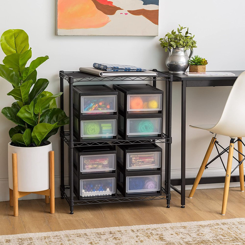 Rebrilliant Usa 6 Qt. Plastic Drawer Storage Organizer Stacking Drawers ...