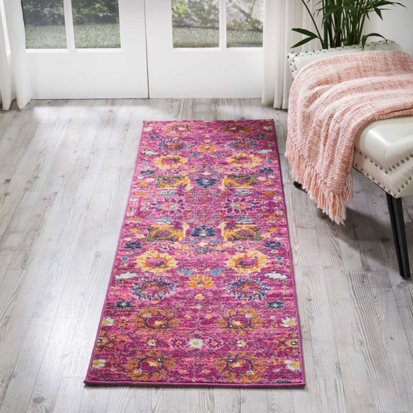 Bungalow Rose Machine Woven Performance Pink/Orange Rug | Wayfair