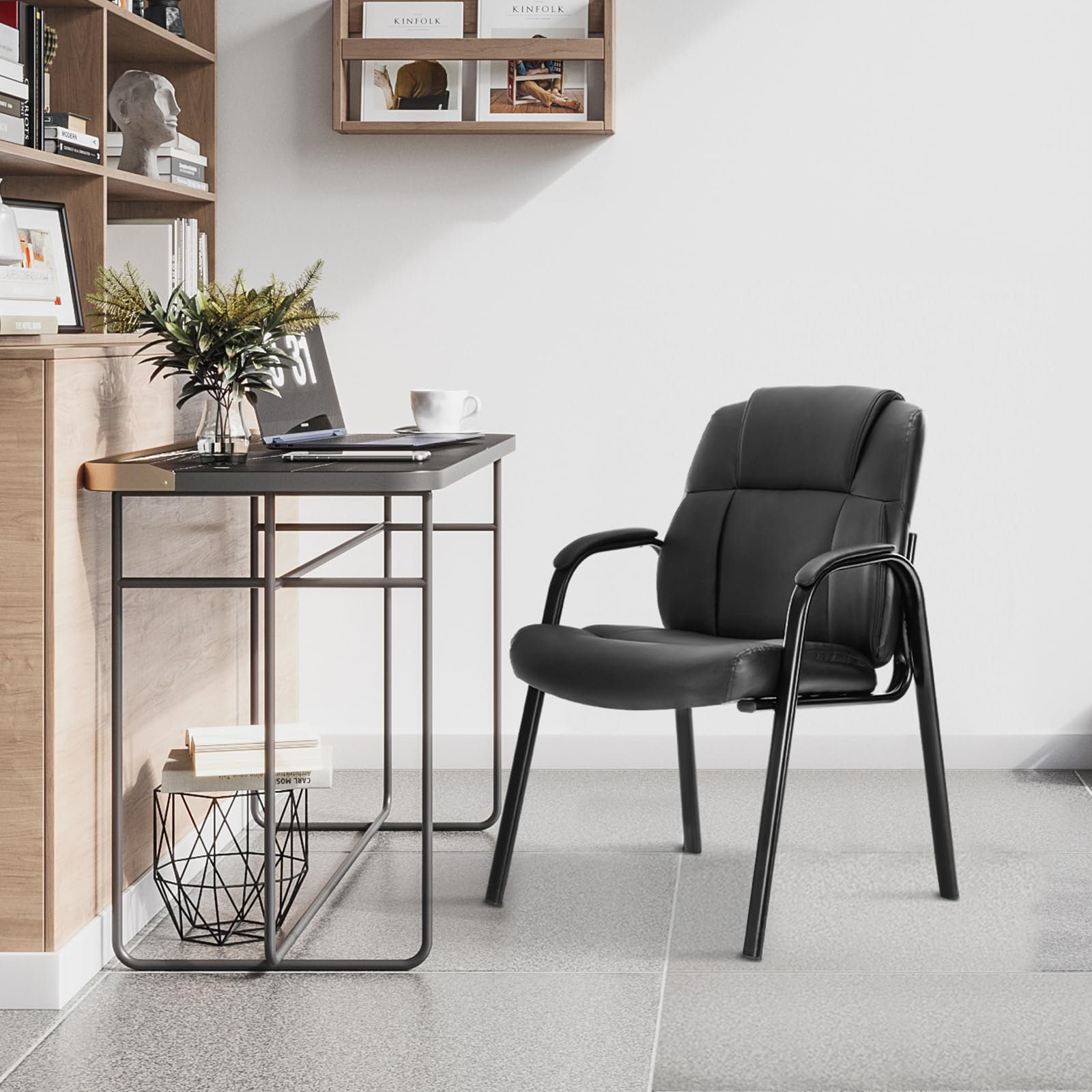 GLOBAL GIRLS LLC Leather Guest Chair Set Of 2 With Padded Arms, Comfy ...