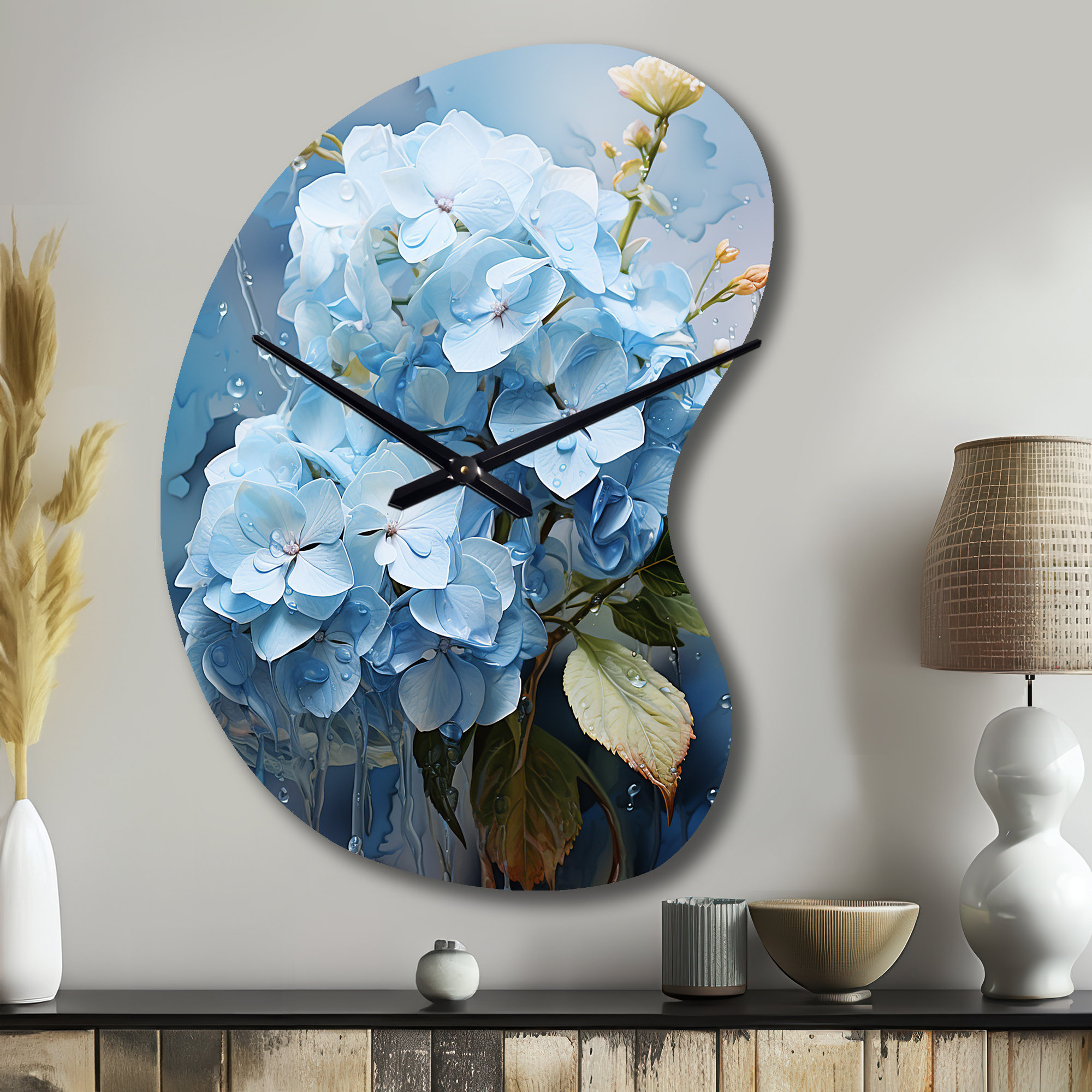 Design Art Blue Hydrangea Subtle Serenade - Boom Shape Large Blue Wall ...