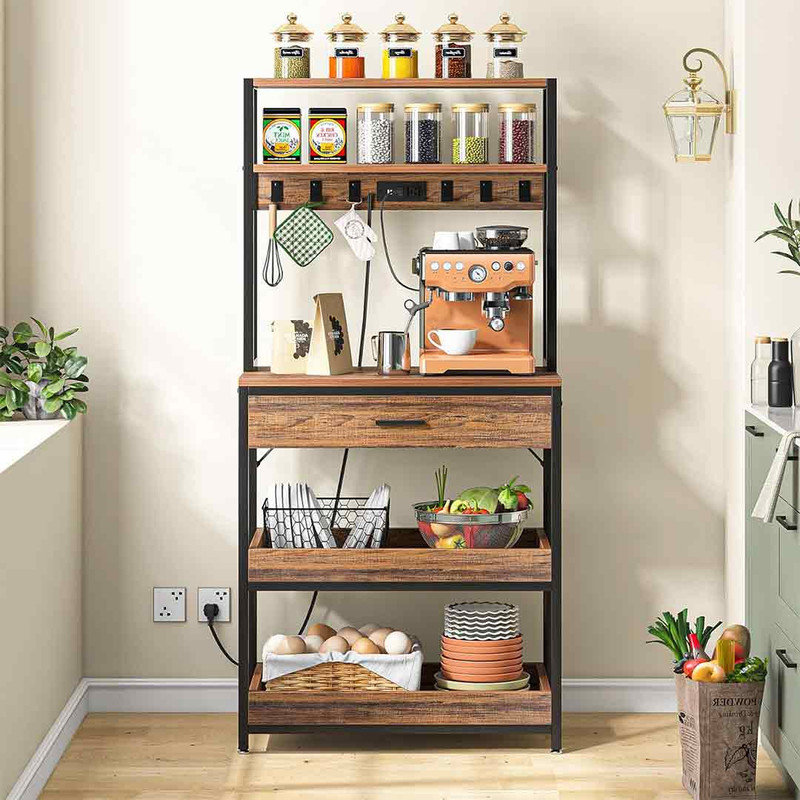 Stunver Kitchen Baker’s Rack with Power Outlets, Freestanding Microwave ...