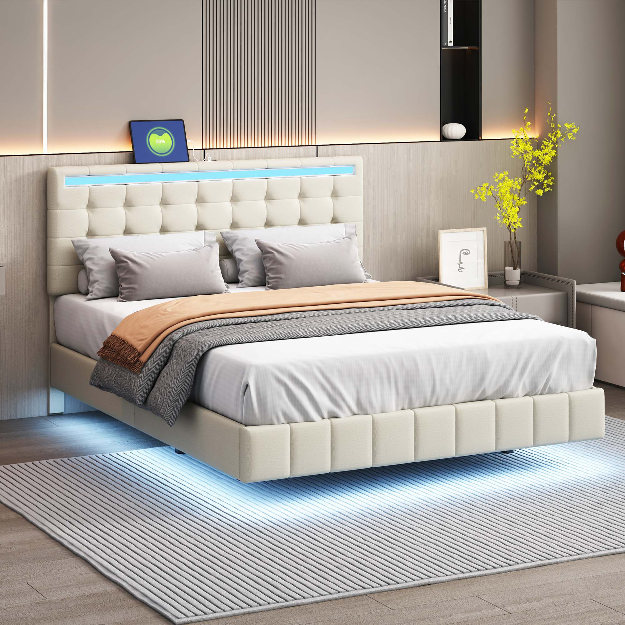 Ivy Bronx Floating Bed With LED Lights And USB Charging - Wayfair Canada
