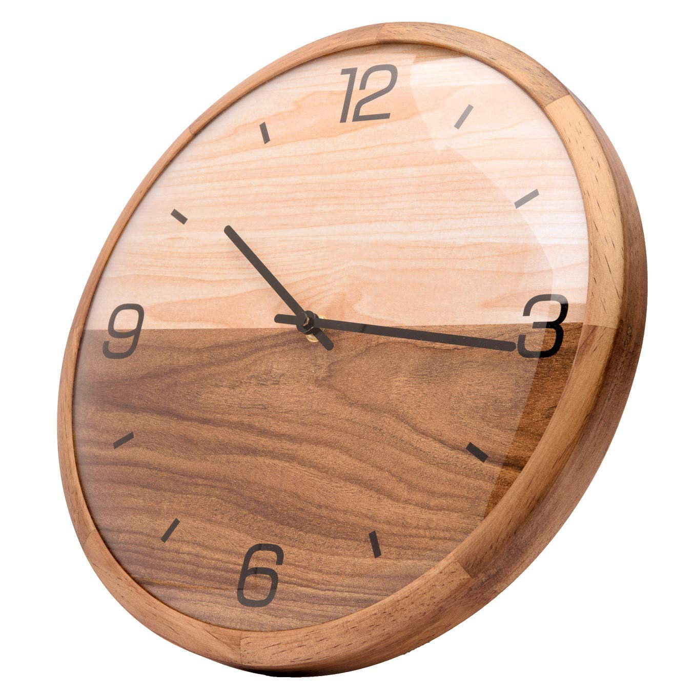 Latitude Run® Analog Dome Glass Wall Clock (12") - Pine Wood Frame With ...