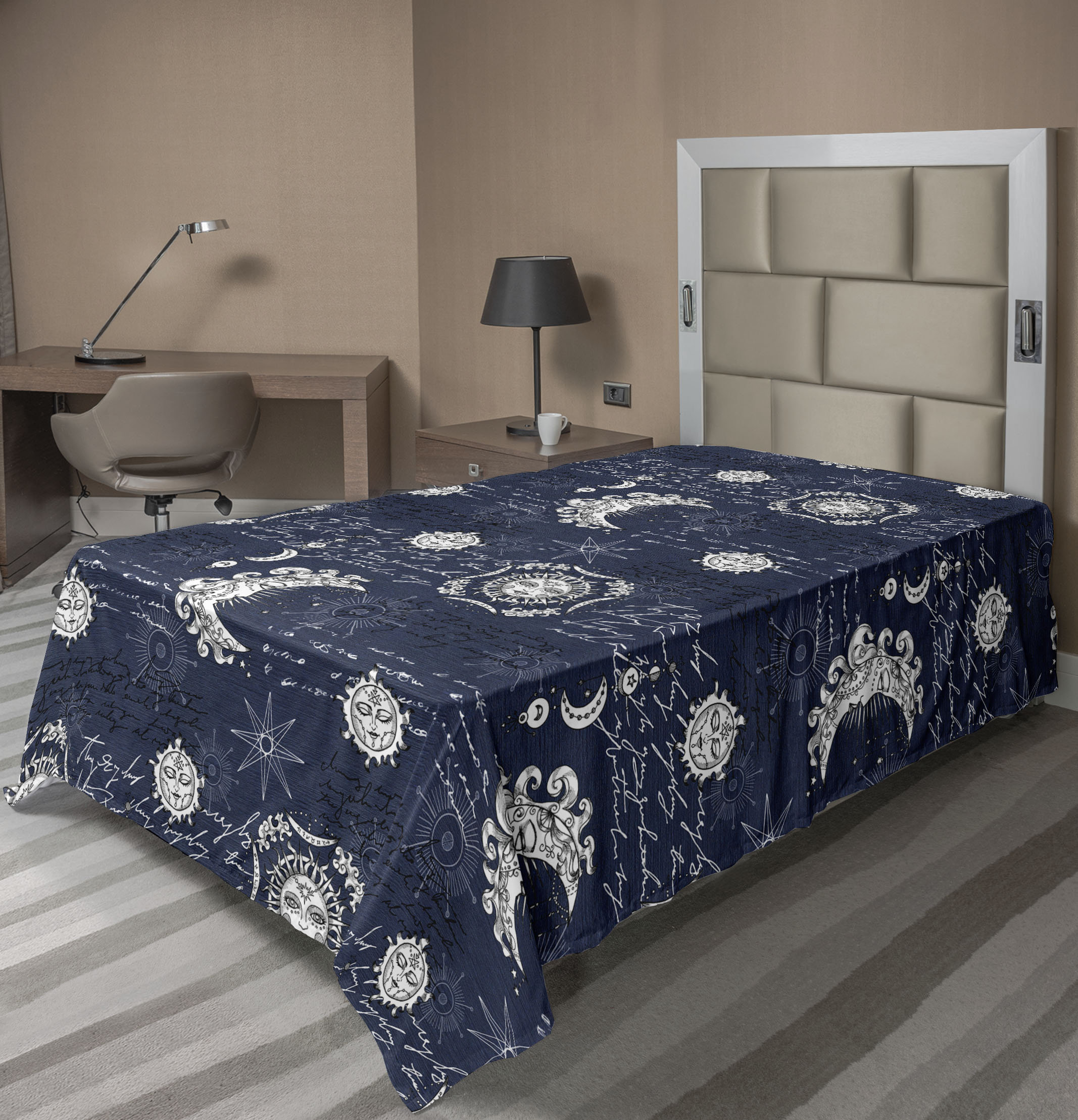 Ambesonne Bohemian Flat Sheet Sun Crescent Cursive Words Dark Violet ...