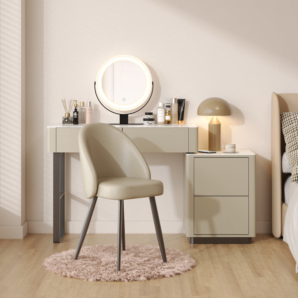 Hokku Designs Edorta 55.12'' W Solid Wood Makeup Vanity Set with ...