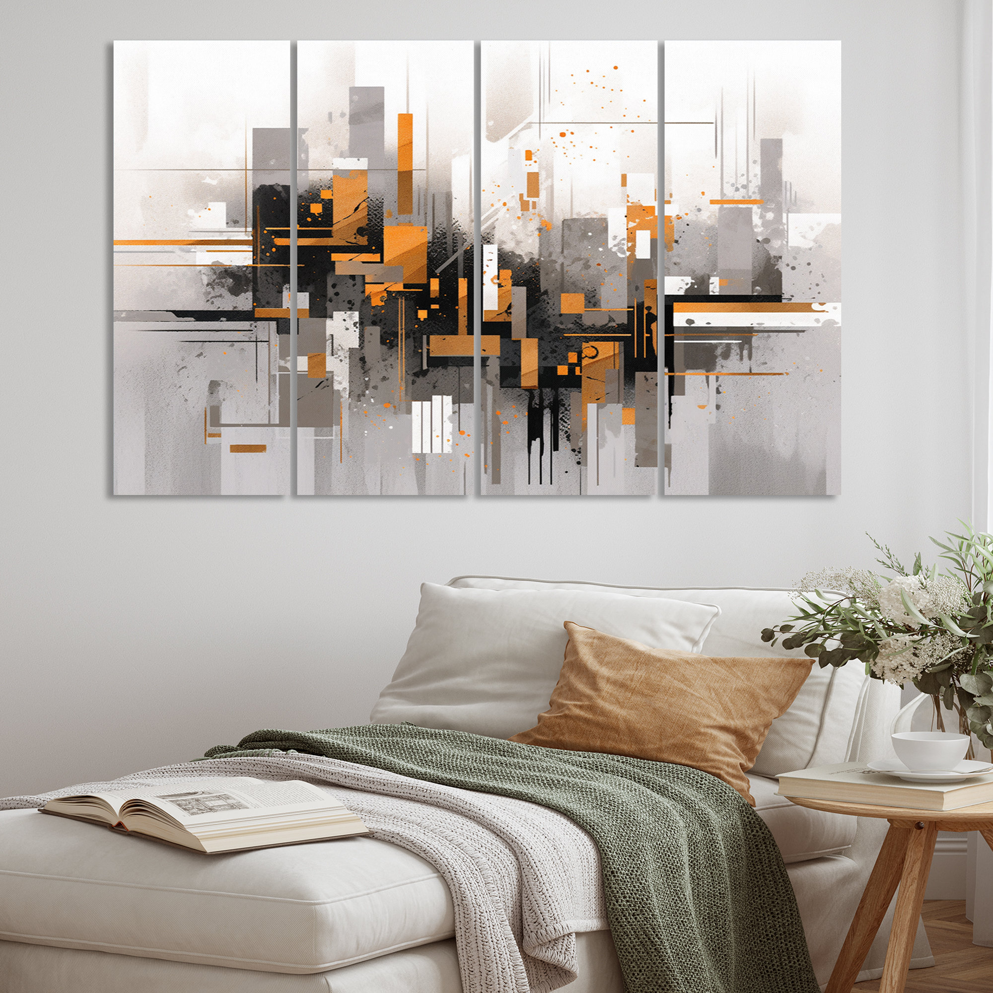 Wrought Studio™ Orange Gray Bold Stripes - 4 Piece Wrapped Canvas Print ...