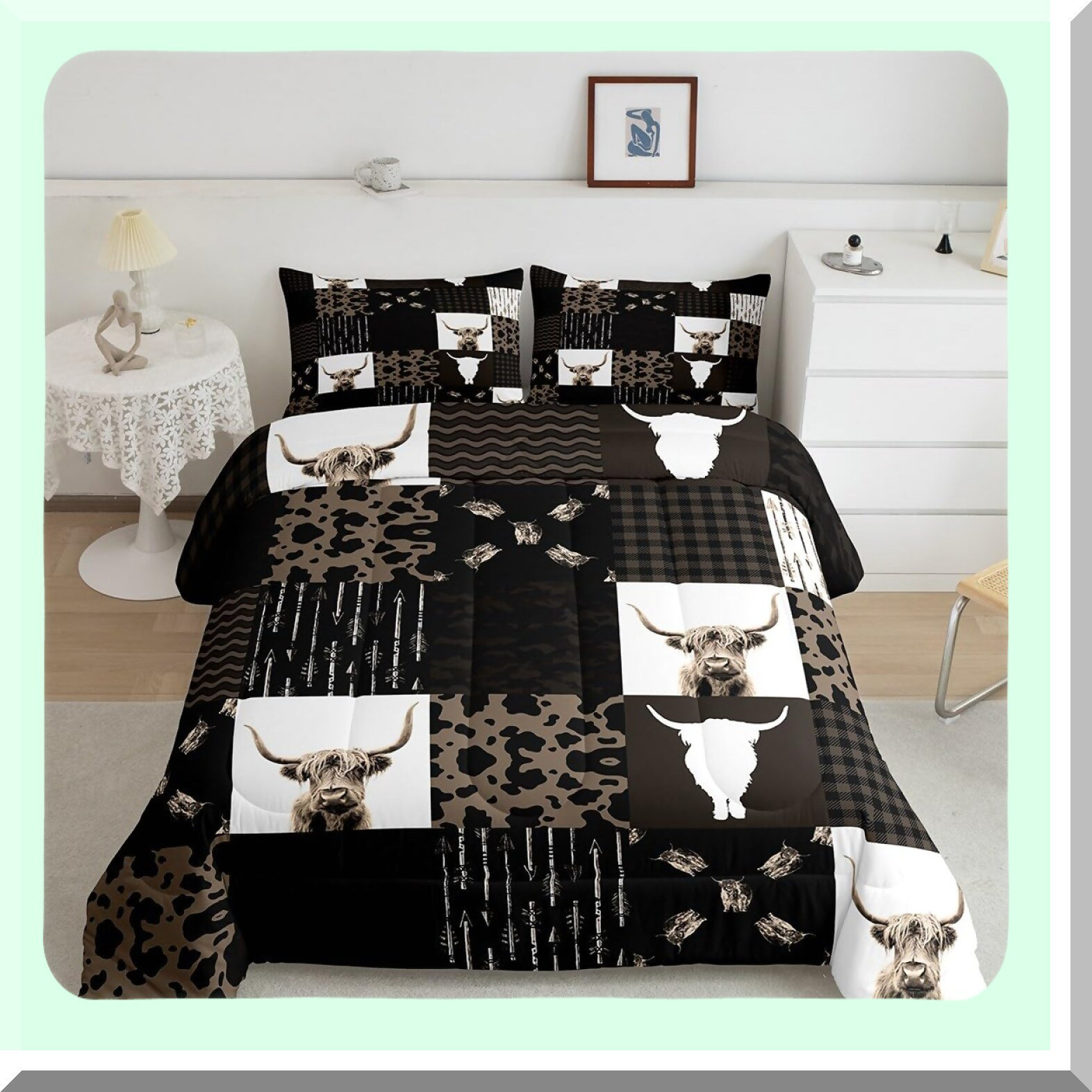 East Urban Home Rustic Farmhouse Highland Cattle Comforter Set - Brown ...
