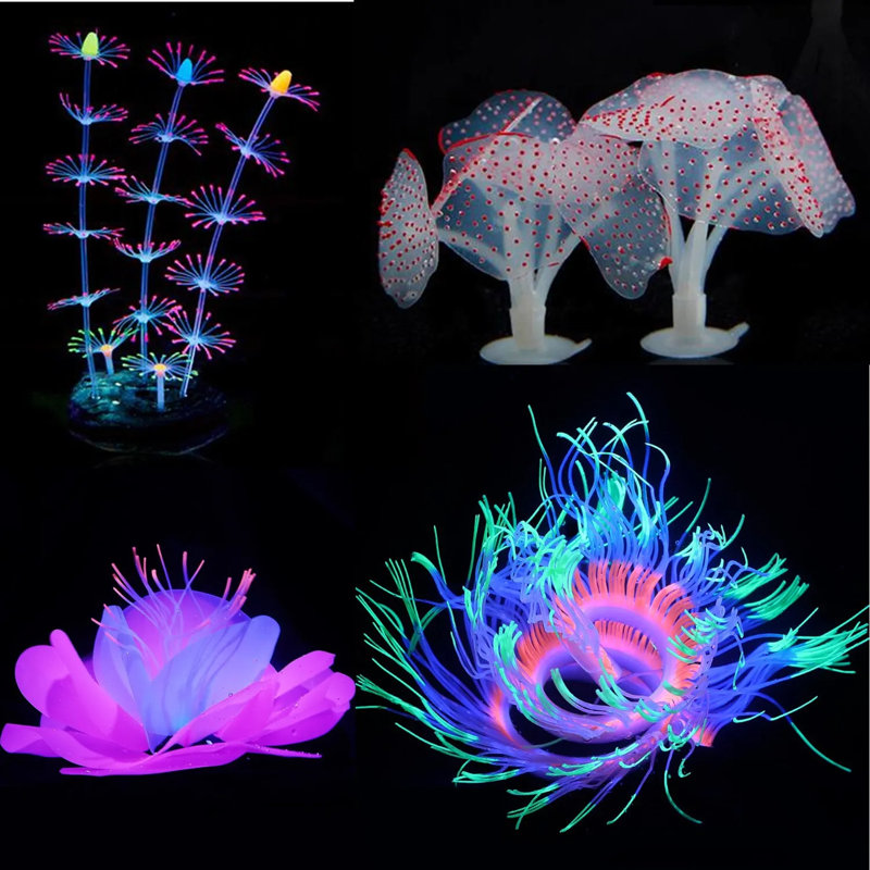 Highland Dunes 4pcs/set Aquarium Decor Landscaping Glowing Coral Fish ...