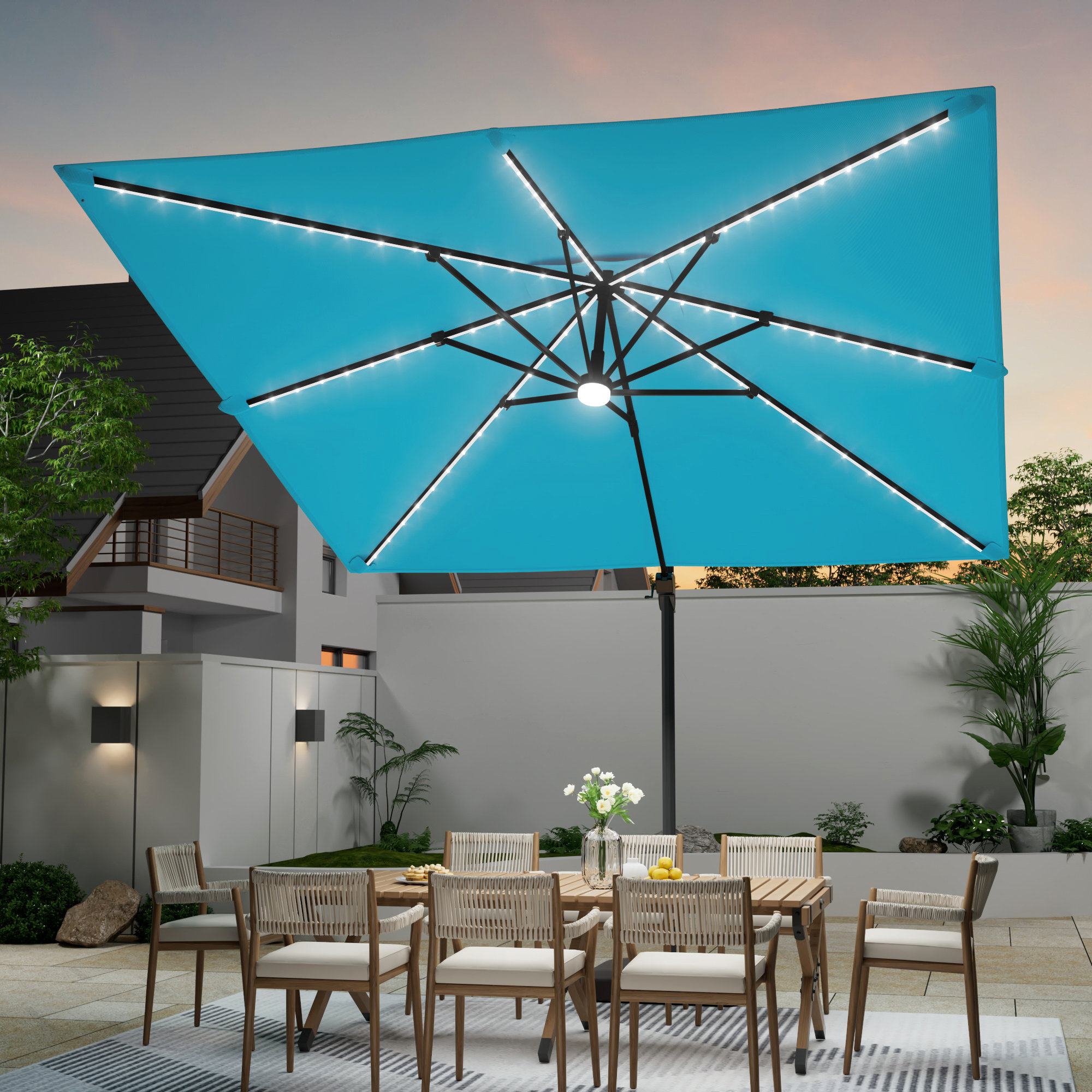 Arlmont & Co. Doreena 10x10'' Solar LED Square Cantilever Umbrella with ...