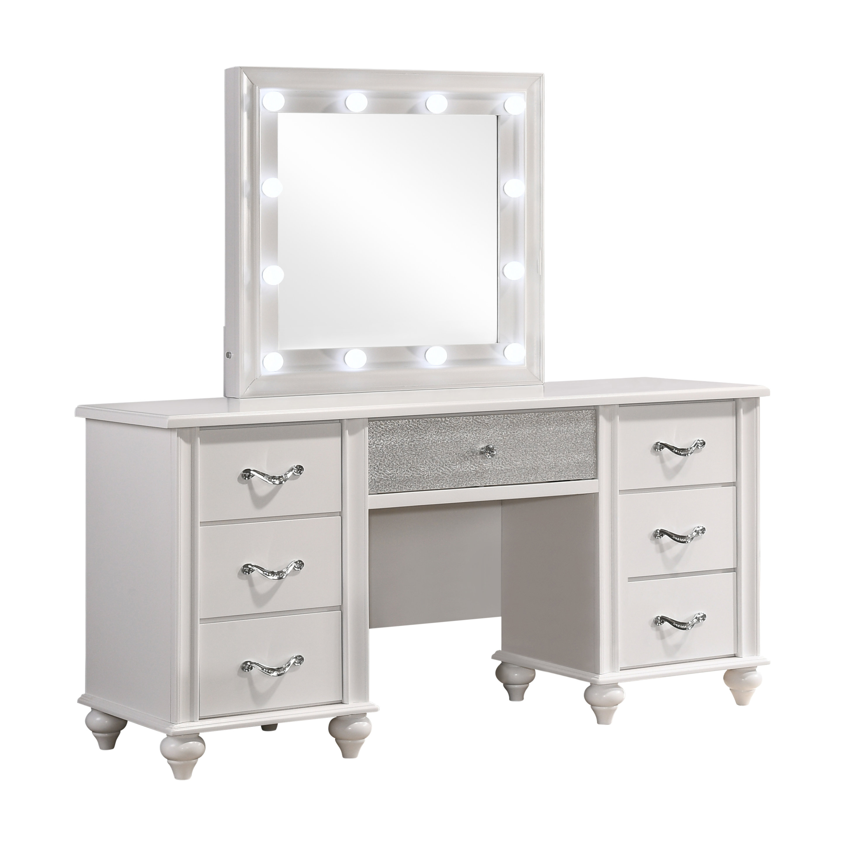 Alcott Hill® Sedgemoor 7 Drawer Vanity Desk with Mirror in White | Wayfair