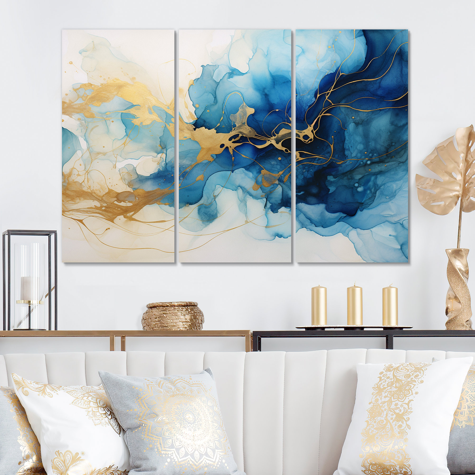 Ivy Bronx Golden Oceanic Wave Harmony III - Abstract Canvas Wall Art ...