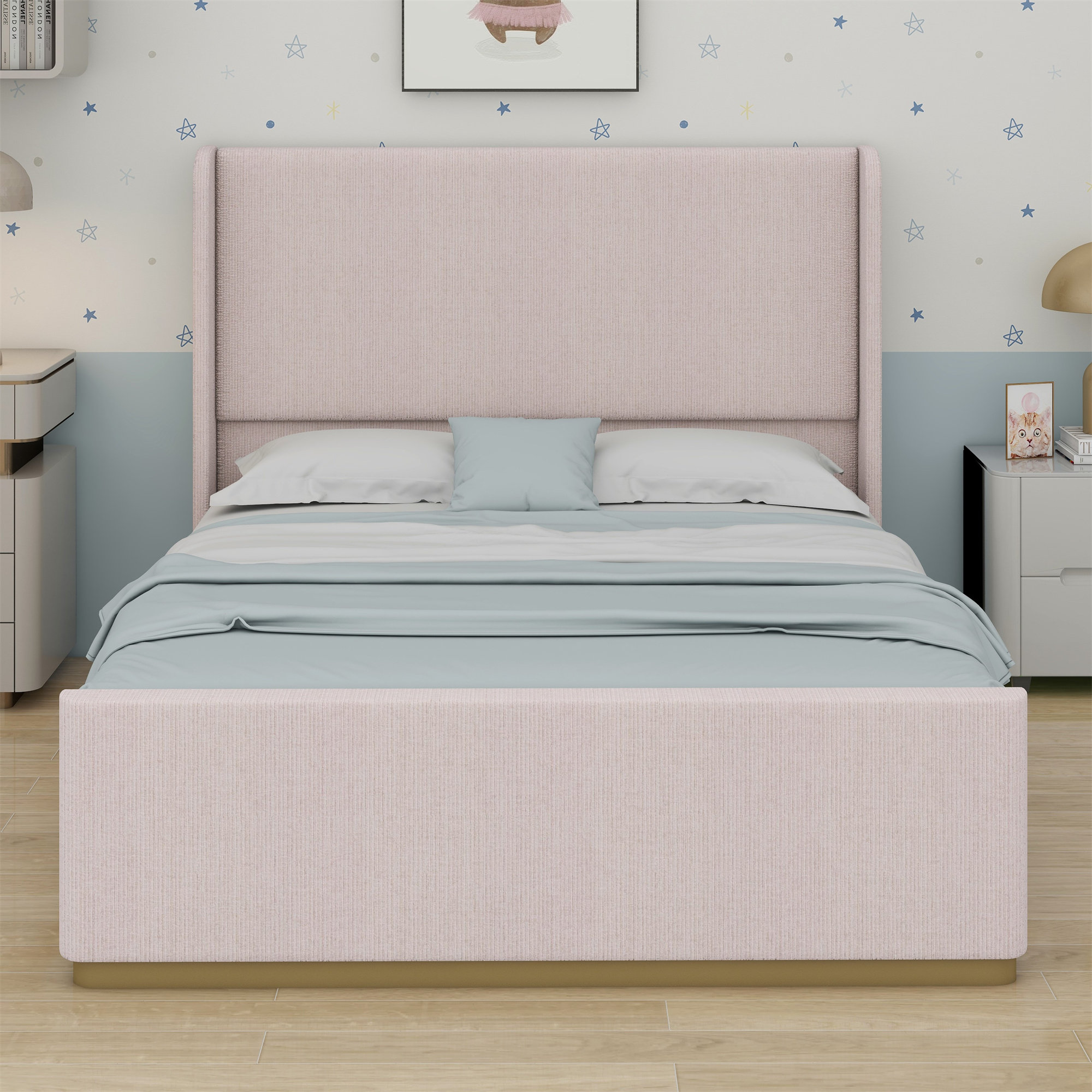 Latitude Run® Upholstered Bed Frame With Vertical Stripe Wingback ...