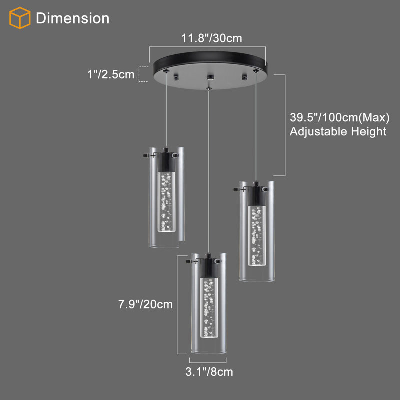 Wrought Studio™ Javanta 3 - Light Matte Black LED Cluster Pendant | Wayfair