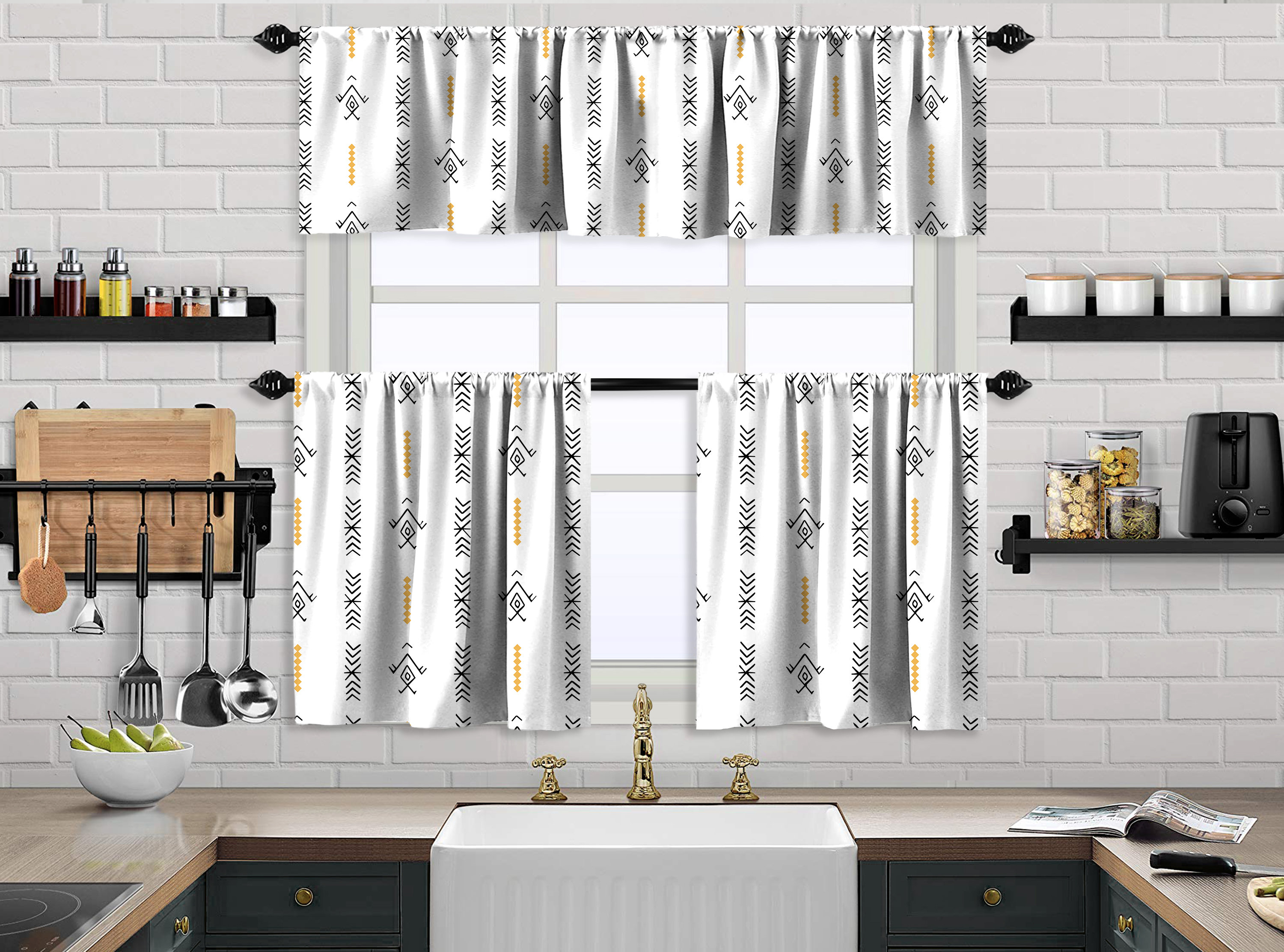 Lilijan Home & Curtain Boho Design Kitchen Valance (50X14) And 2 Tiers ...