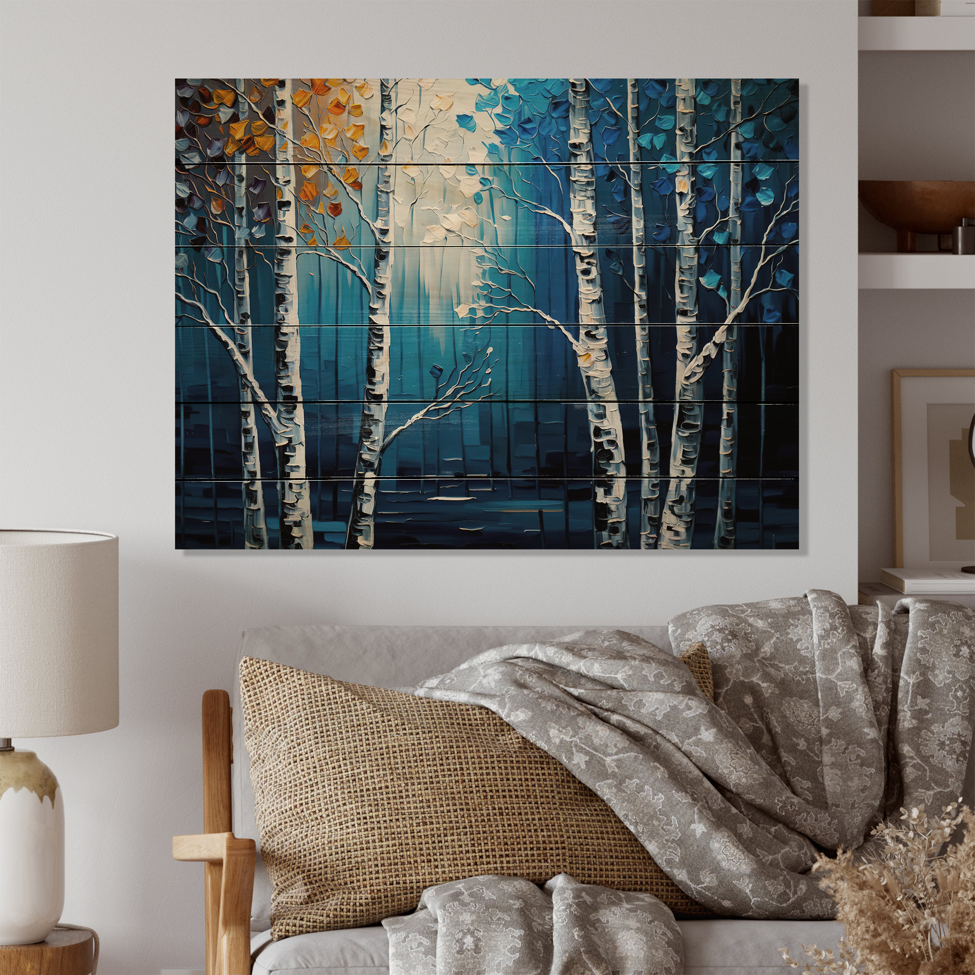 Millwood Pines Dardanelle Blue Birch Forest I - Unframed Print on Wood ...