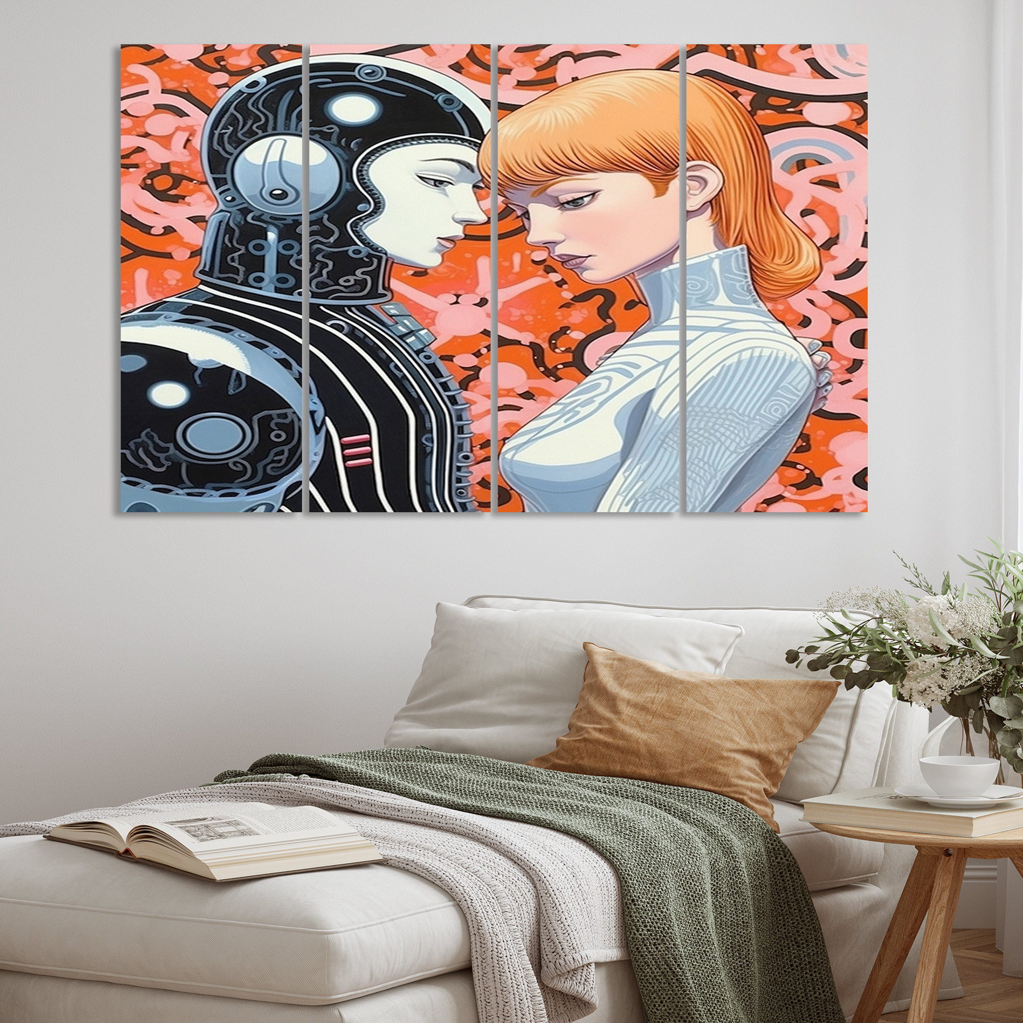 Winston Porter Hot Robots In Love Retro Illustration I - Robot Canvas ...