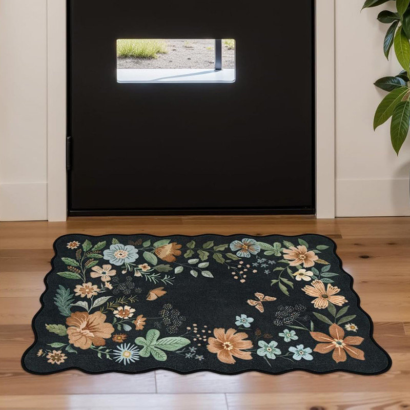 Rosalind Wheeler 2X3 Floral Washable Entryway Rug, Non-Slip, Ultra-Thin ...