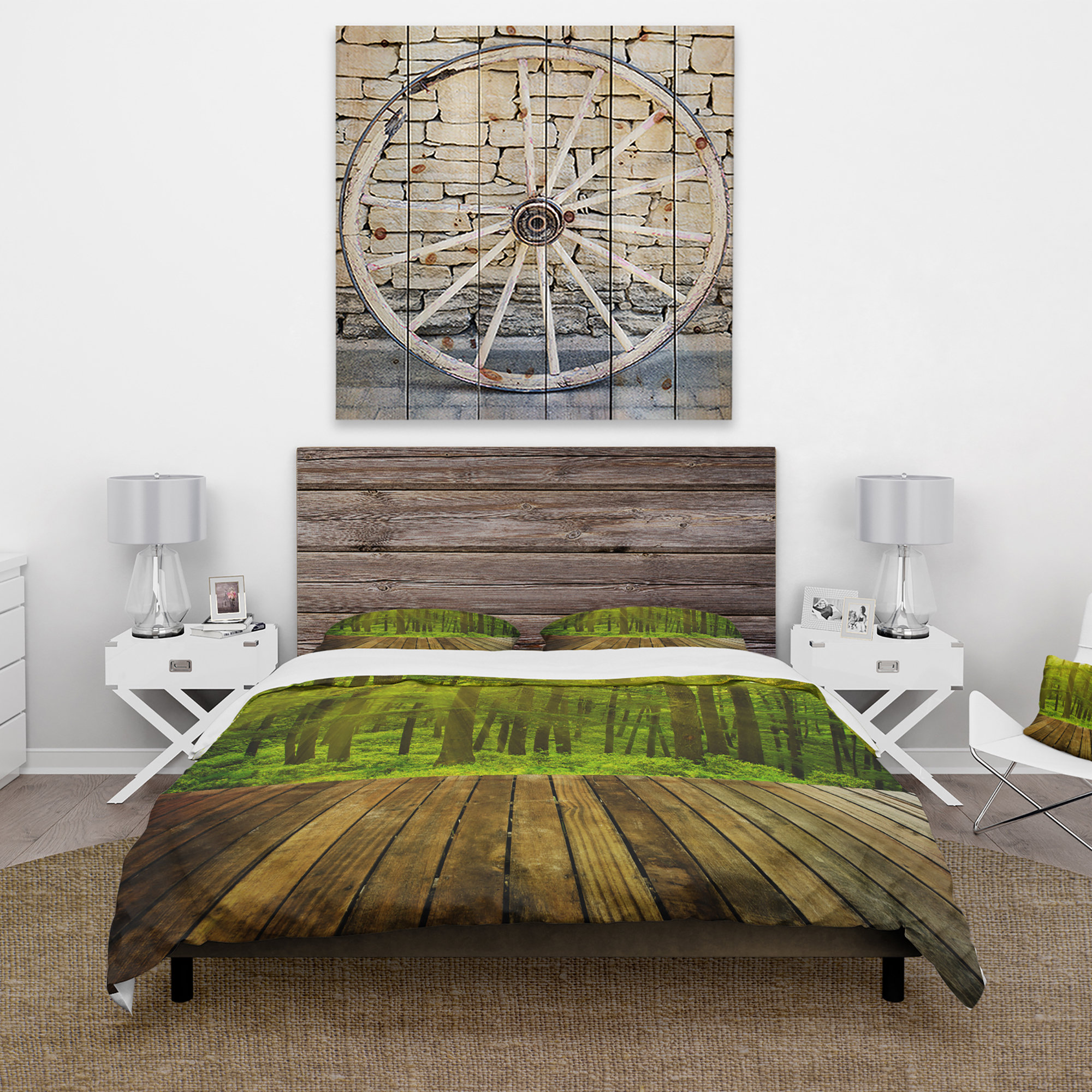 Design Art Green Microfiber Rustic Duvet Cover Set | Wayfair