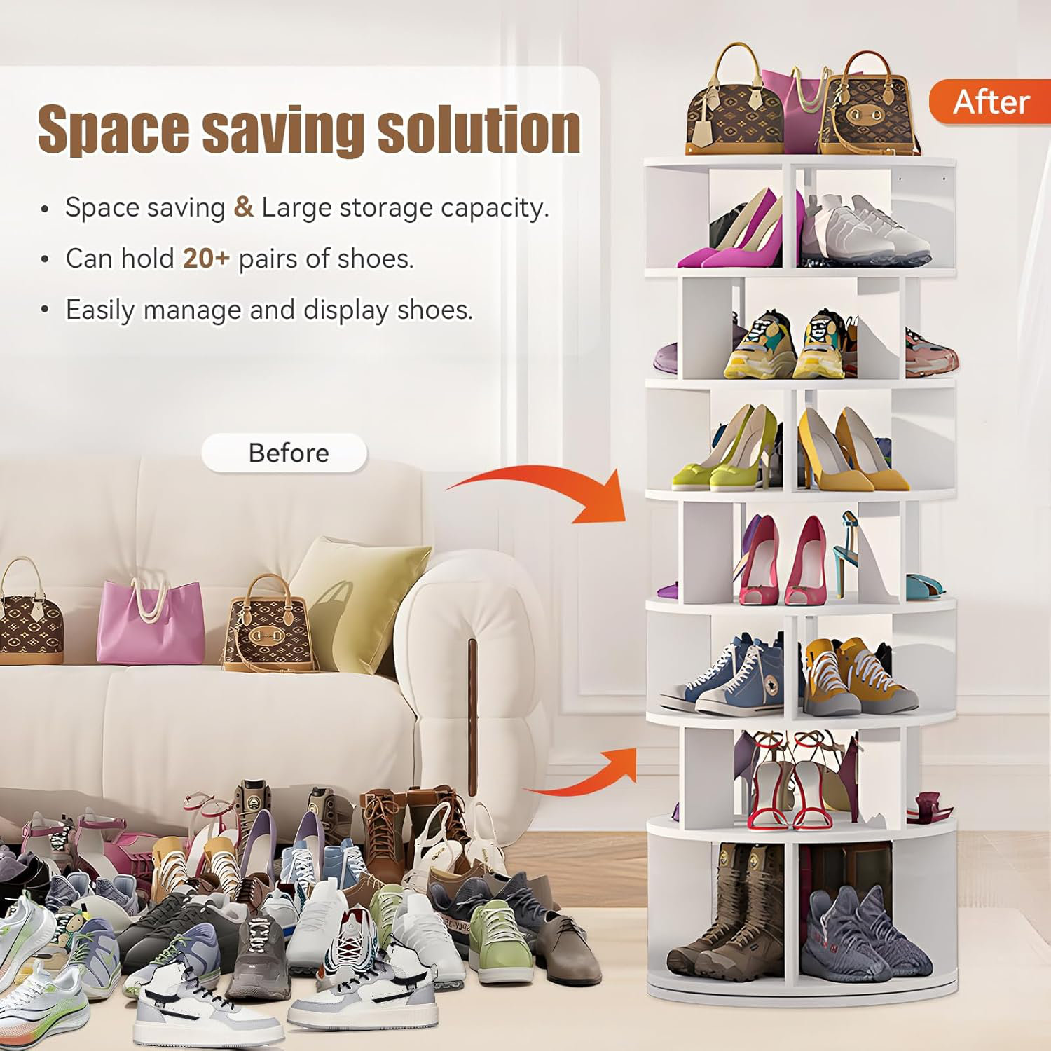 Hokku Designs 7-Tier Rotating Shoe Rack Organizer With Lazy Susan ...
