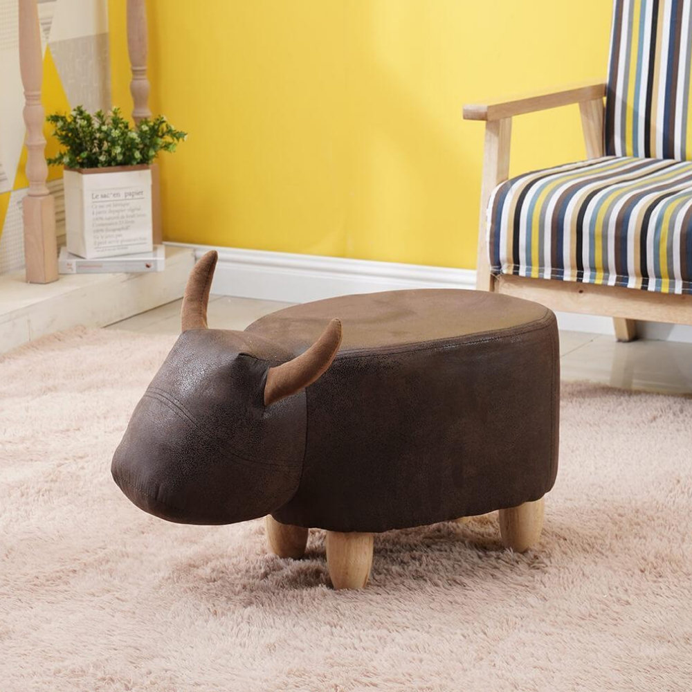 Harriet Bee Animal Footstools Brown Cow Storage Ottoman Padded Cushion ...