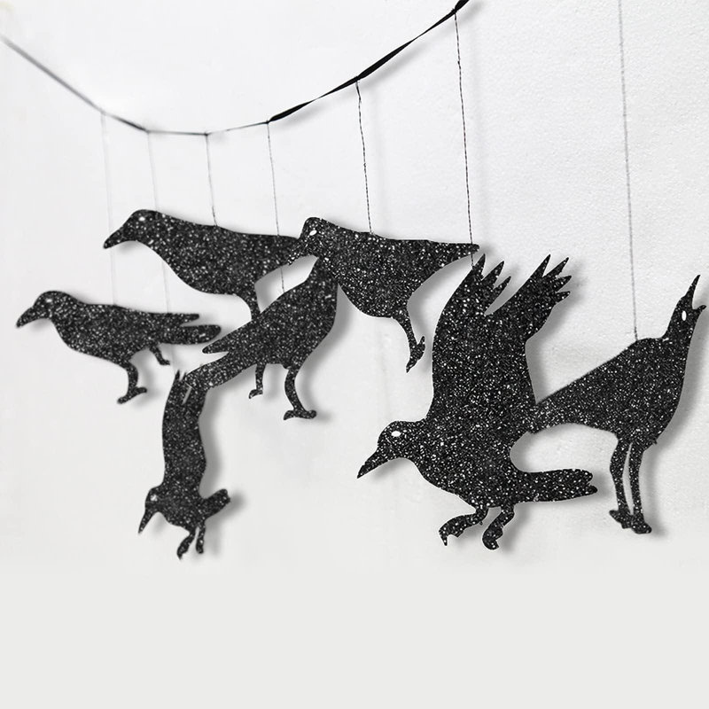 COEN Black Crow & Cage Garland: Gothic Glitter Halloween Decorations ...