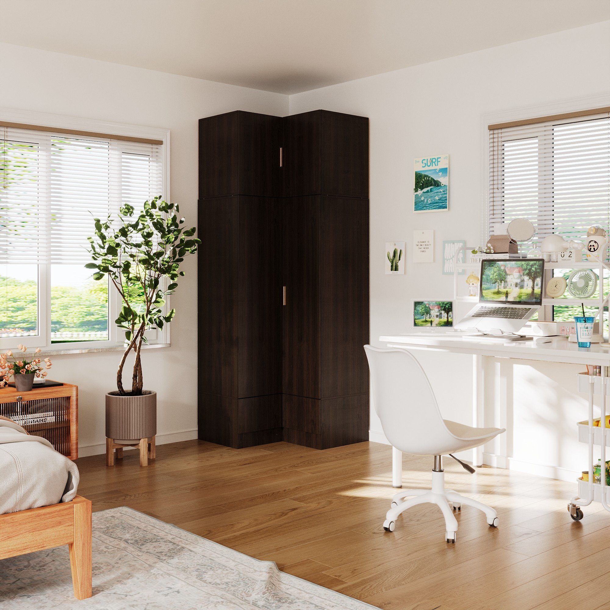 Latitude Run® L-Shaped Wardrobe With A Top Cabinet | Wayfair