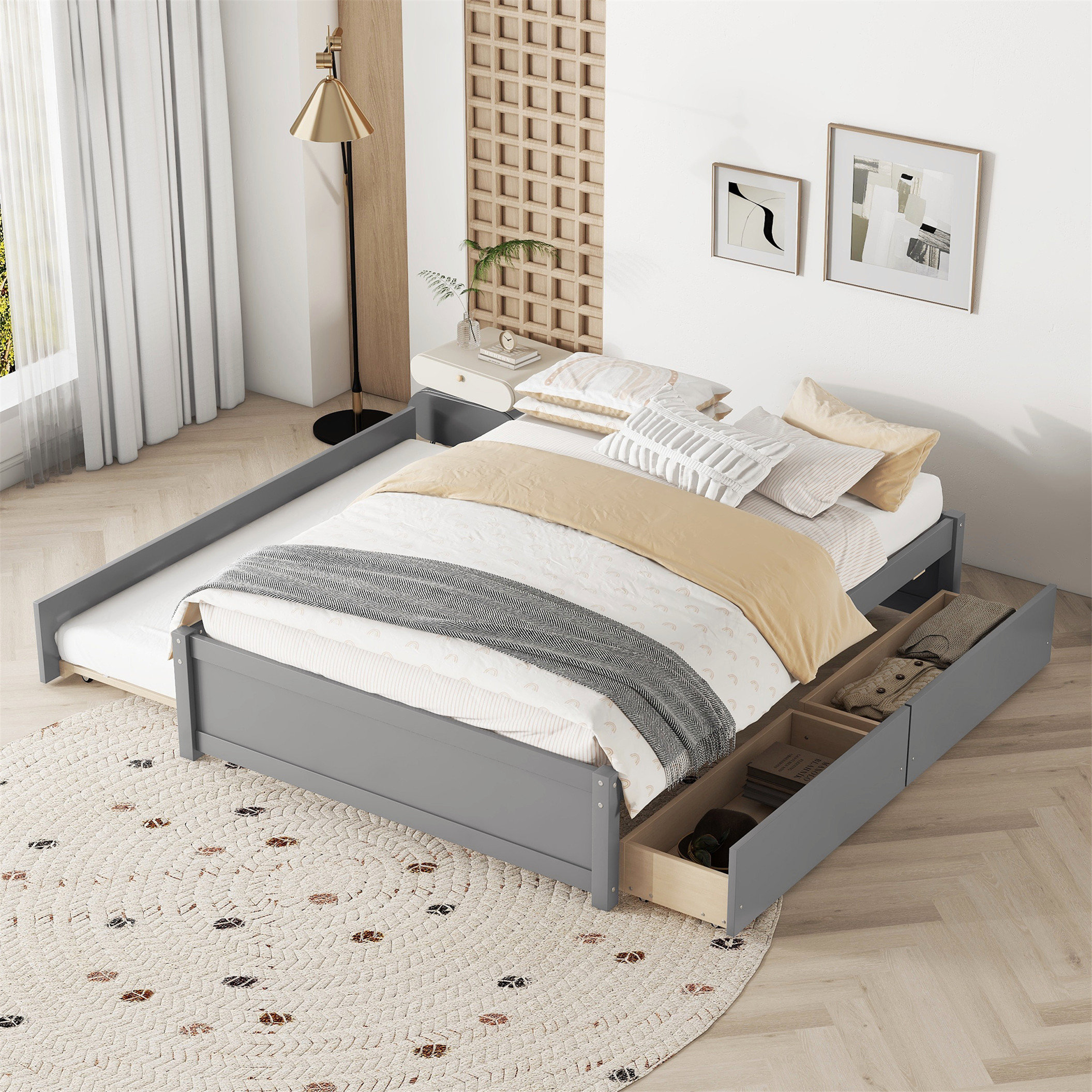 Hokku Designs Sturdy and Stylish Wooden Bed with Extra Storage and ...