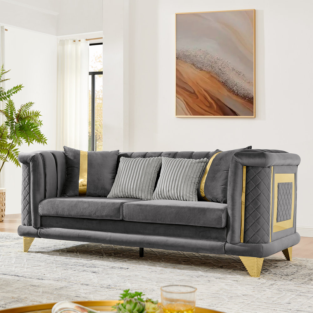 Corrigan Studio® Mid Century Modern Velvet 3 Seater Luxury Sofa with ...