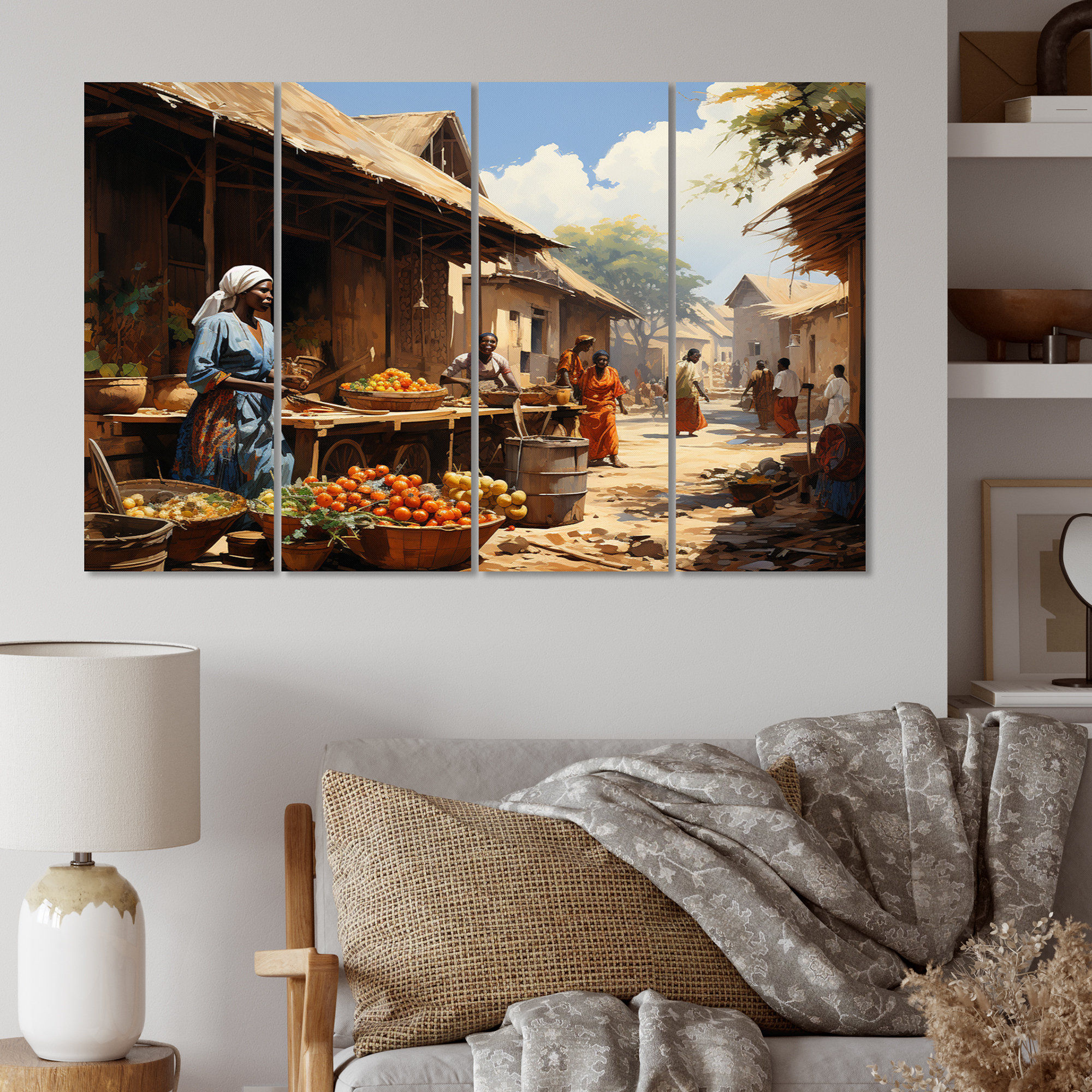 Design Art African Vibrant Market II - African Metal Art Print Set ...