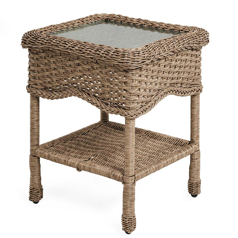 Red Barrel Studio® Wicker Indoor/Outdoor End Table with Glass Tabletop ...