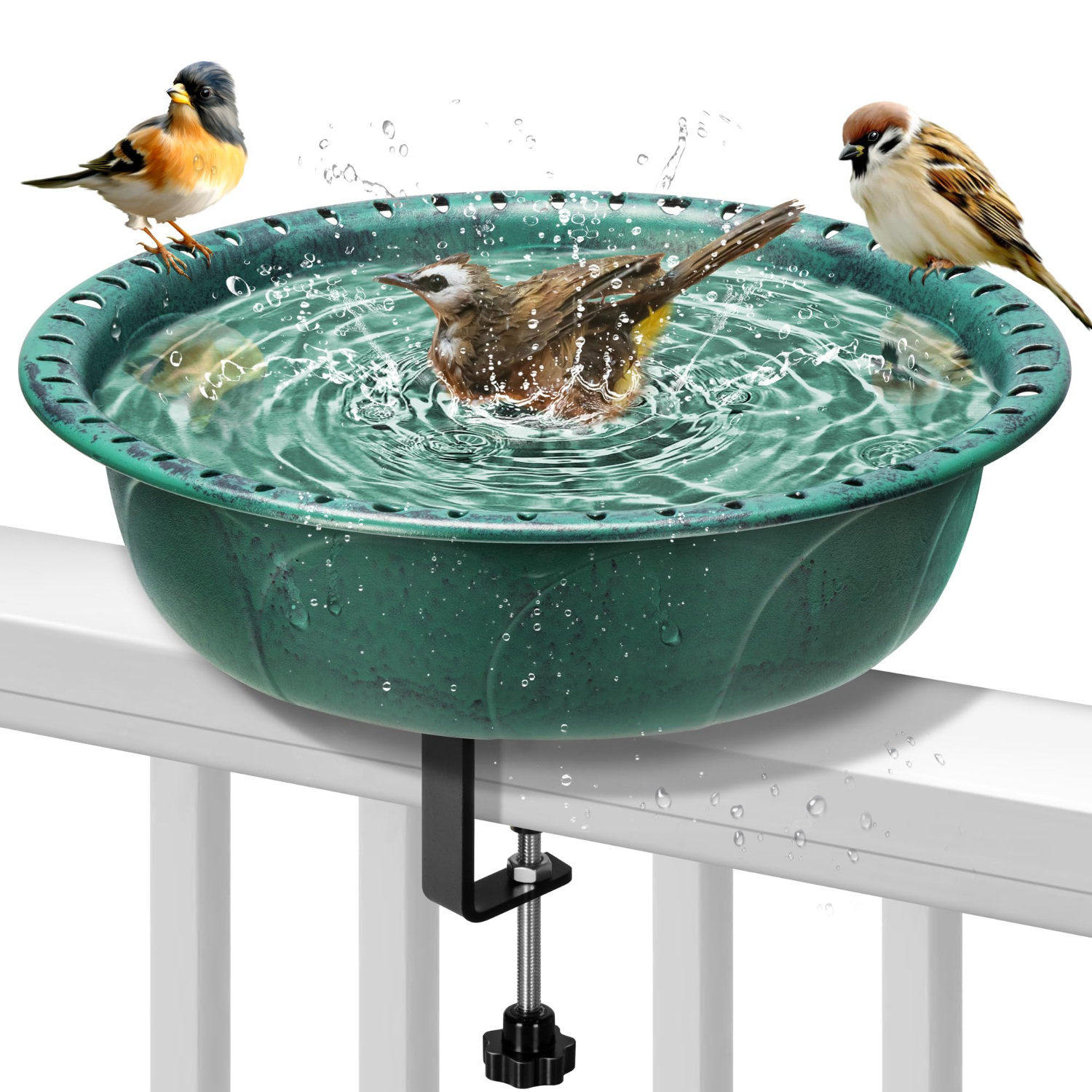 Lark Manor™ Polyresin Bird Bath with Adjustable Sturdy Metal Clamp ...