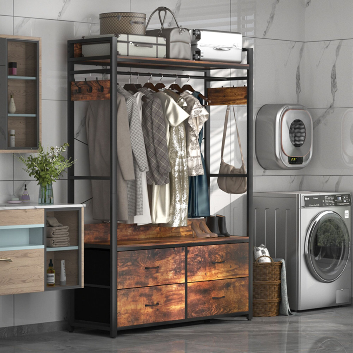 17 Stories Wide 45.67 "Cloest System With 4 Fabric Storage Drawers ...