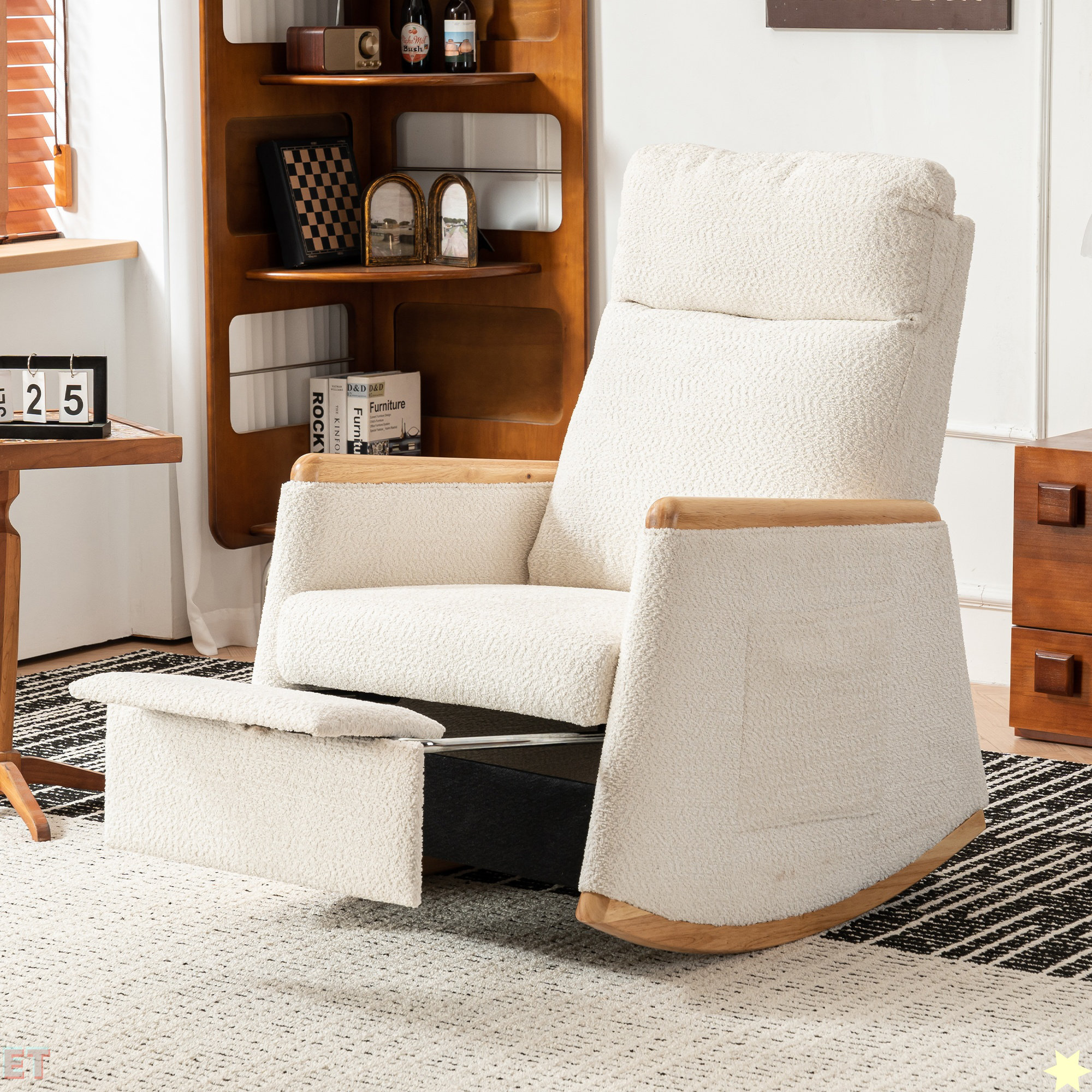 George Oliver Accent Rocking Chair With Footrest High Back Rubber Wood ...