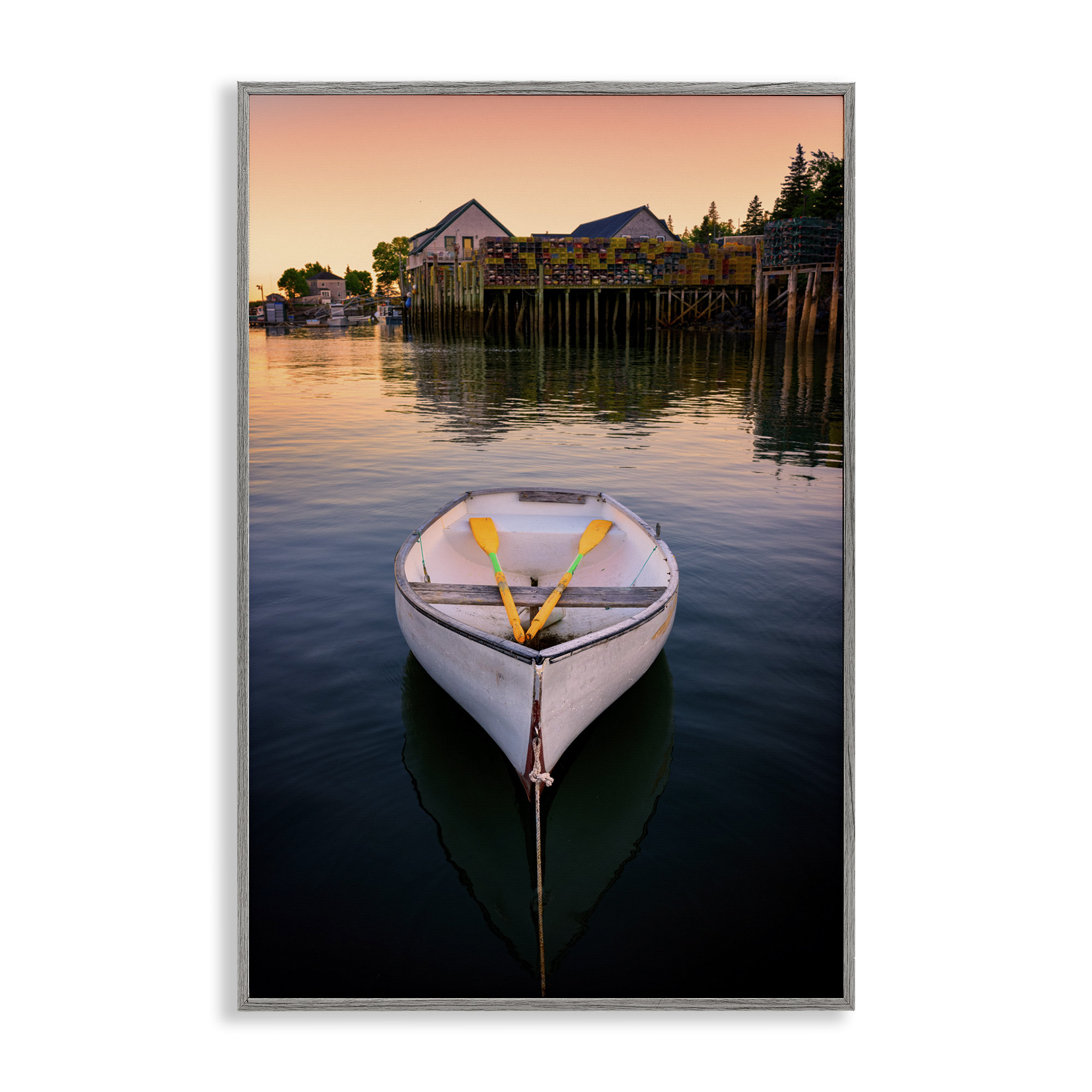 Highland Dunes Docked Rowboat with Oars Framed Giclee Art by Rick Berk ...