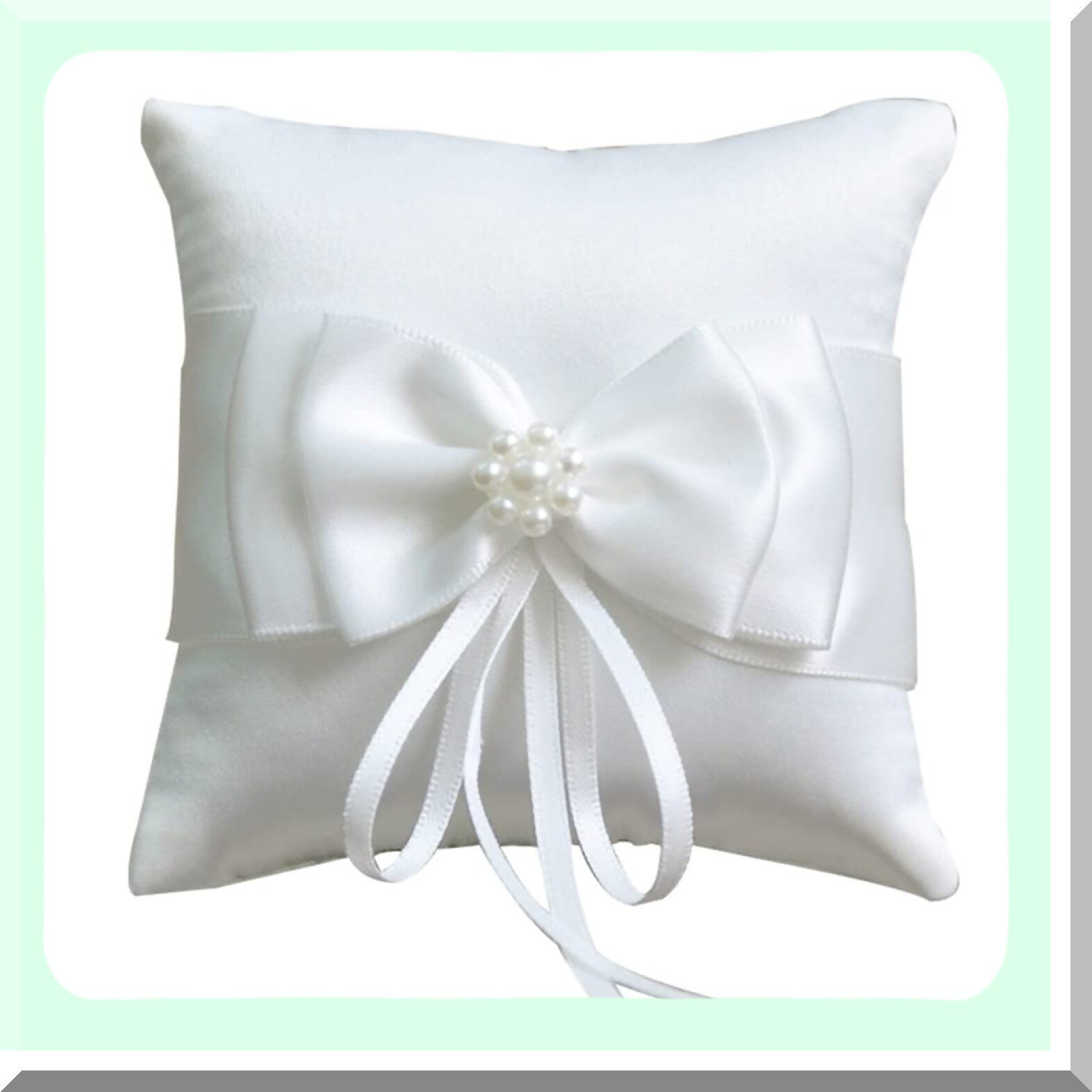 MODAIO Elegant Wedding Ring Pillow with Pearls and Ribbons | Wayfair