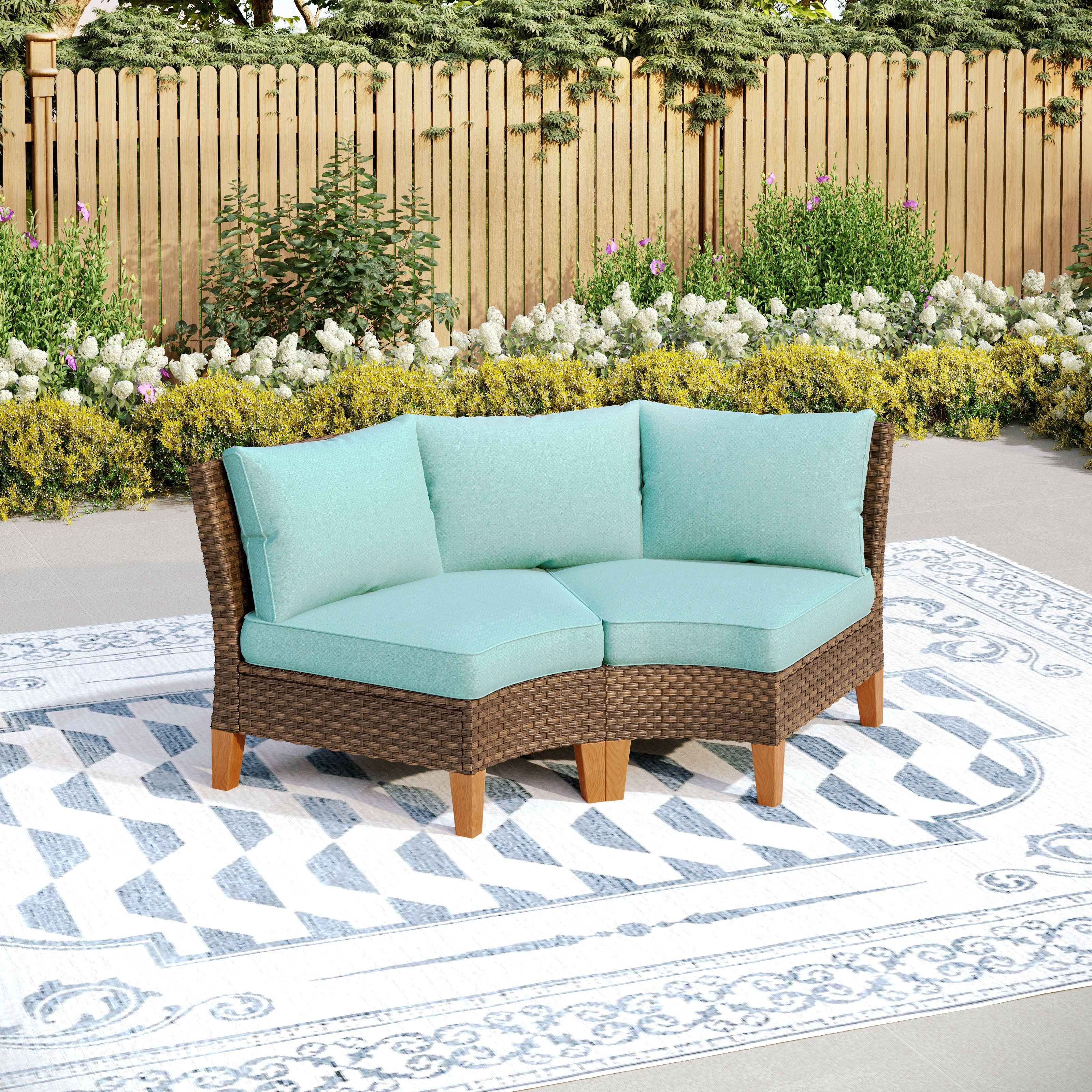 Blue Elephant Argyri Wicker Outdoor Patio Curved Chair with Cushions ...