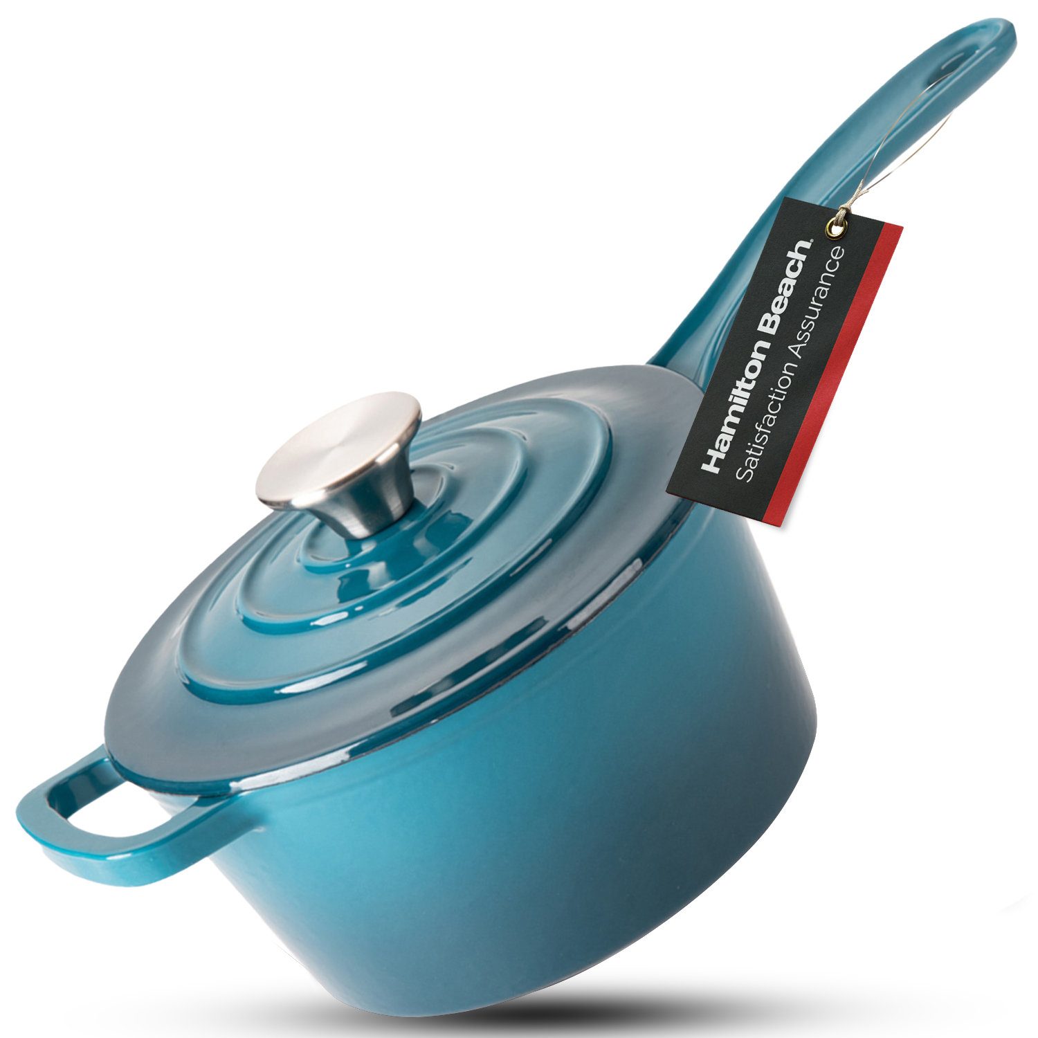 Hamilton Beach Enameled Cast Iron Sauce Pan 2-Quart Navy, Cream Enamel ...