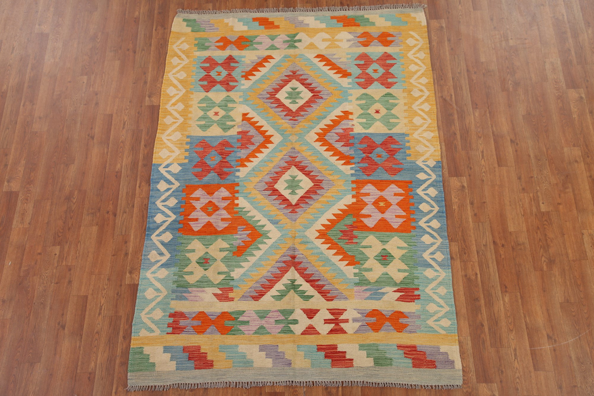 Bungalow Rose Multicolor Kilim Reversible Wool Area Rug 5x7 | Wayfair