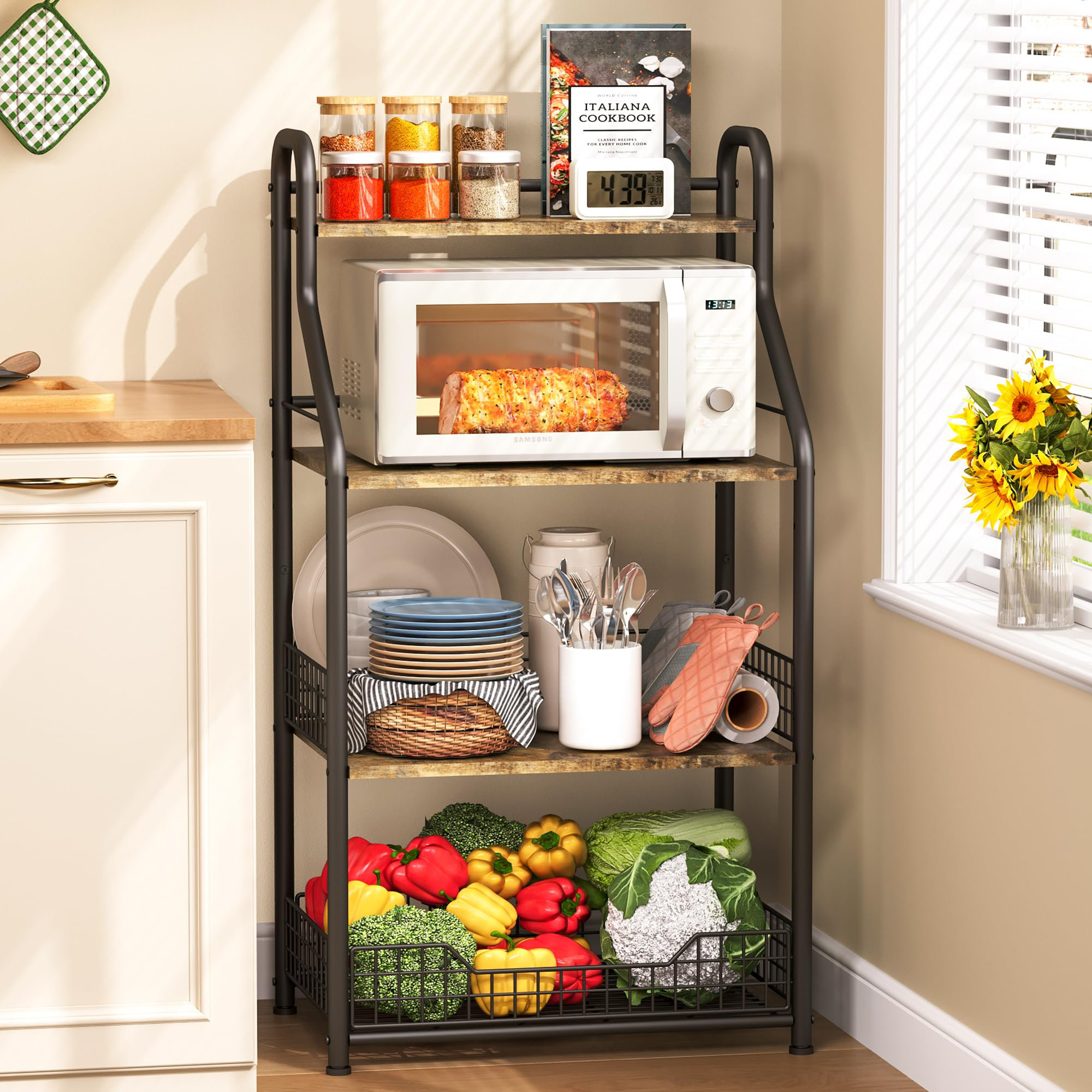 17 Stories Four-Tier Microwave Rack, Kitchen Bread Rack, Metal Bread ...