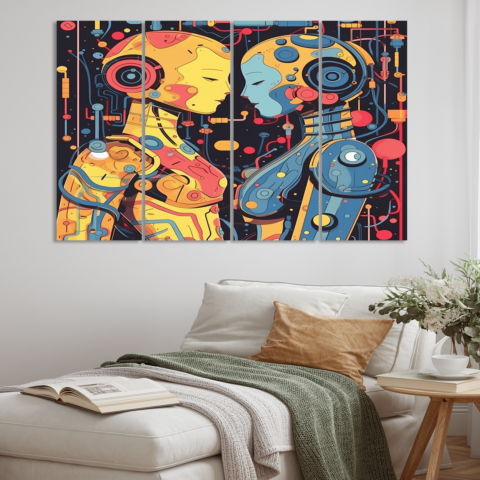 Design Art Charming Robots Celebrating Love Retro II - Robot Wall Art ...