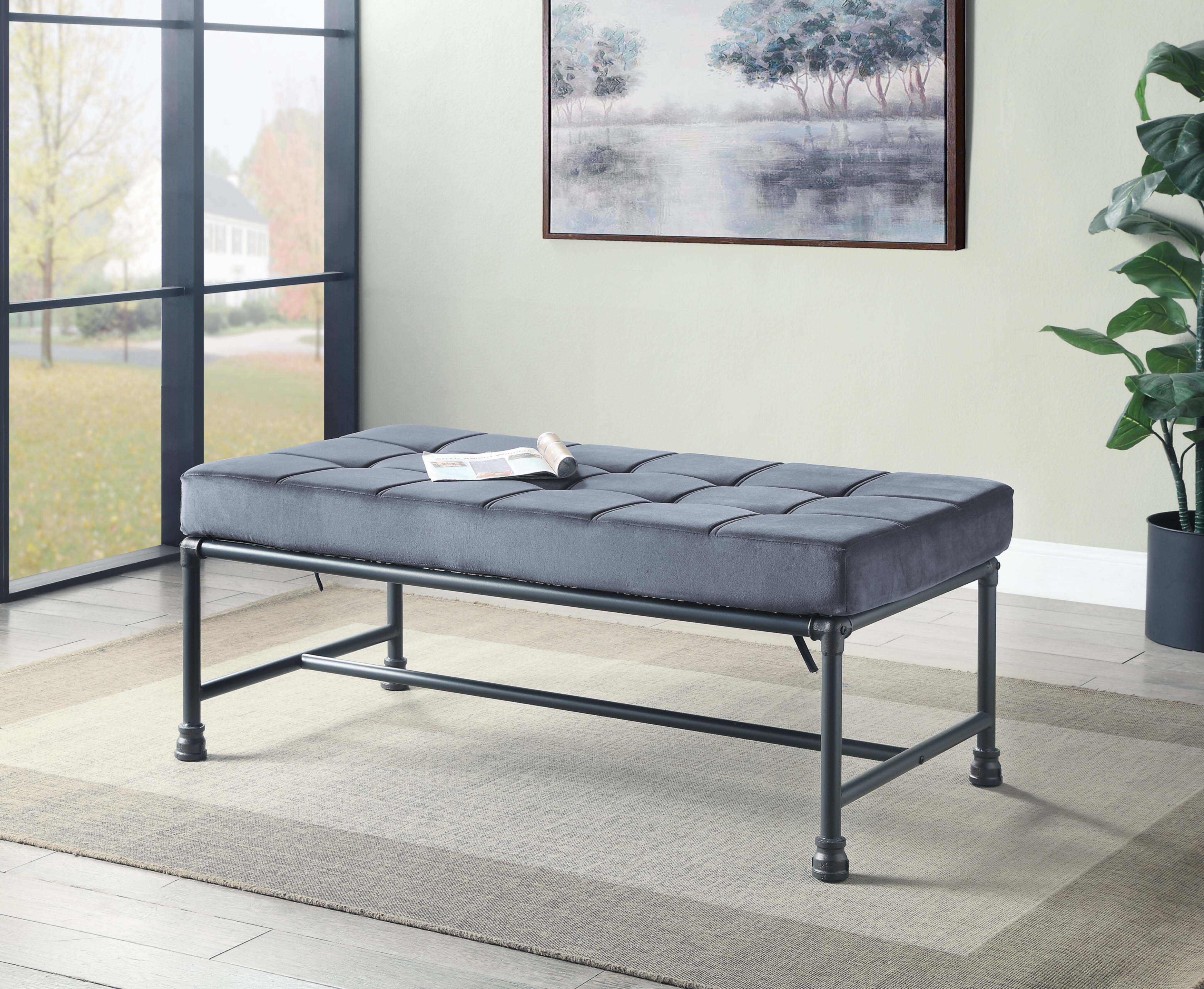 Trent Austin Design® Brantley Gray Velvet & Sandy Gray Finish Bench ...