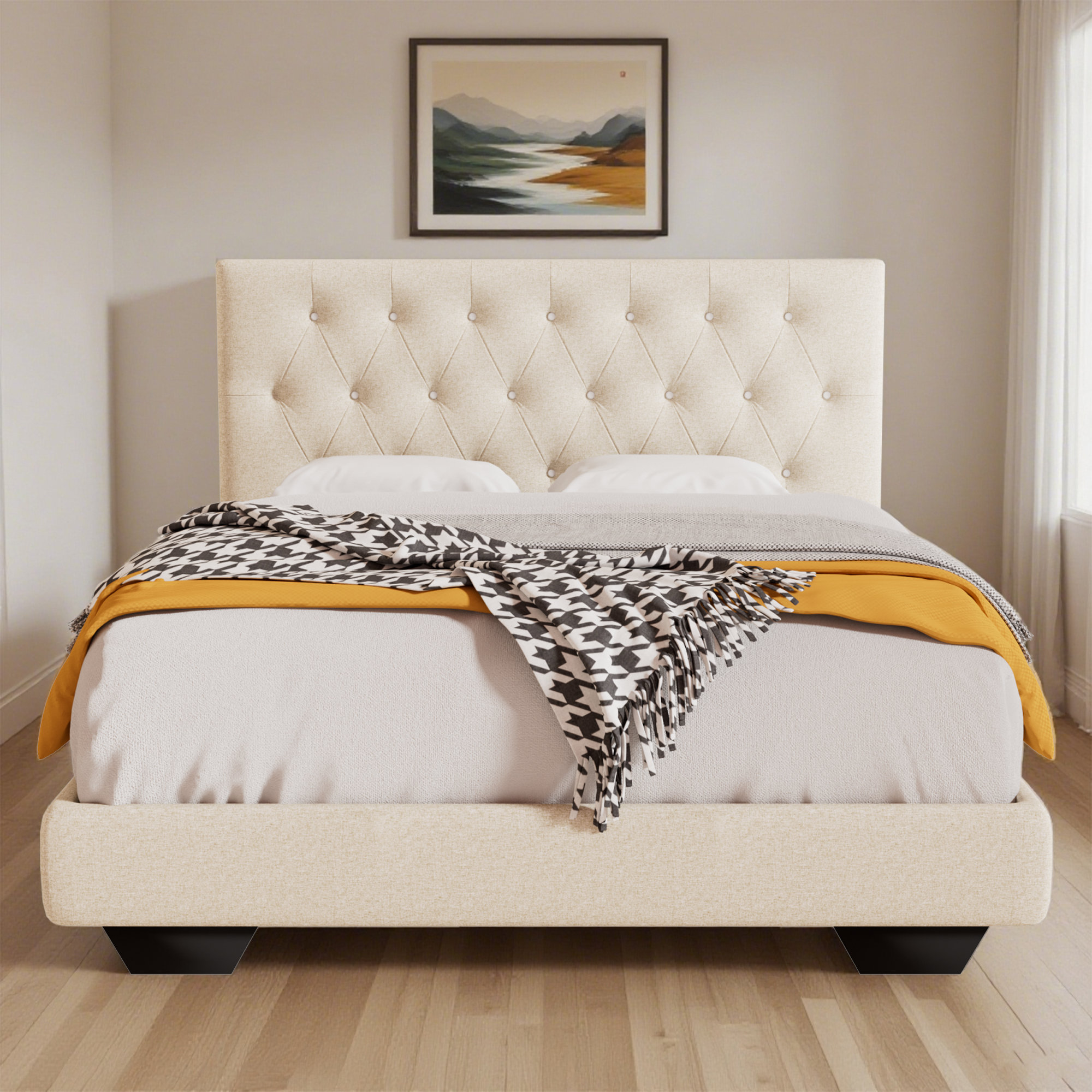 Winston Porter Tufted Upholstered Headboard, Solid Wood Head Board with ...