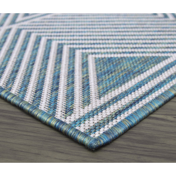Latitude Run® Bertelle Geometric Teal Indoor / Outdoor Area Rug ...