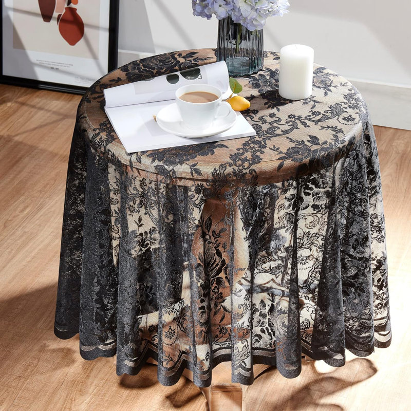 Alcott Hill® Elegant Lace Round Tablecloth With English Rose Design ...